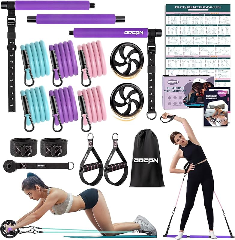 Pilates Bar Kit with Resistance Bands, Multifunctinal Exercise Bar with ...
