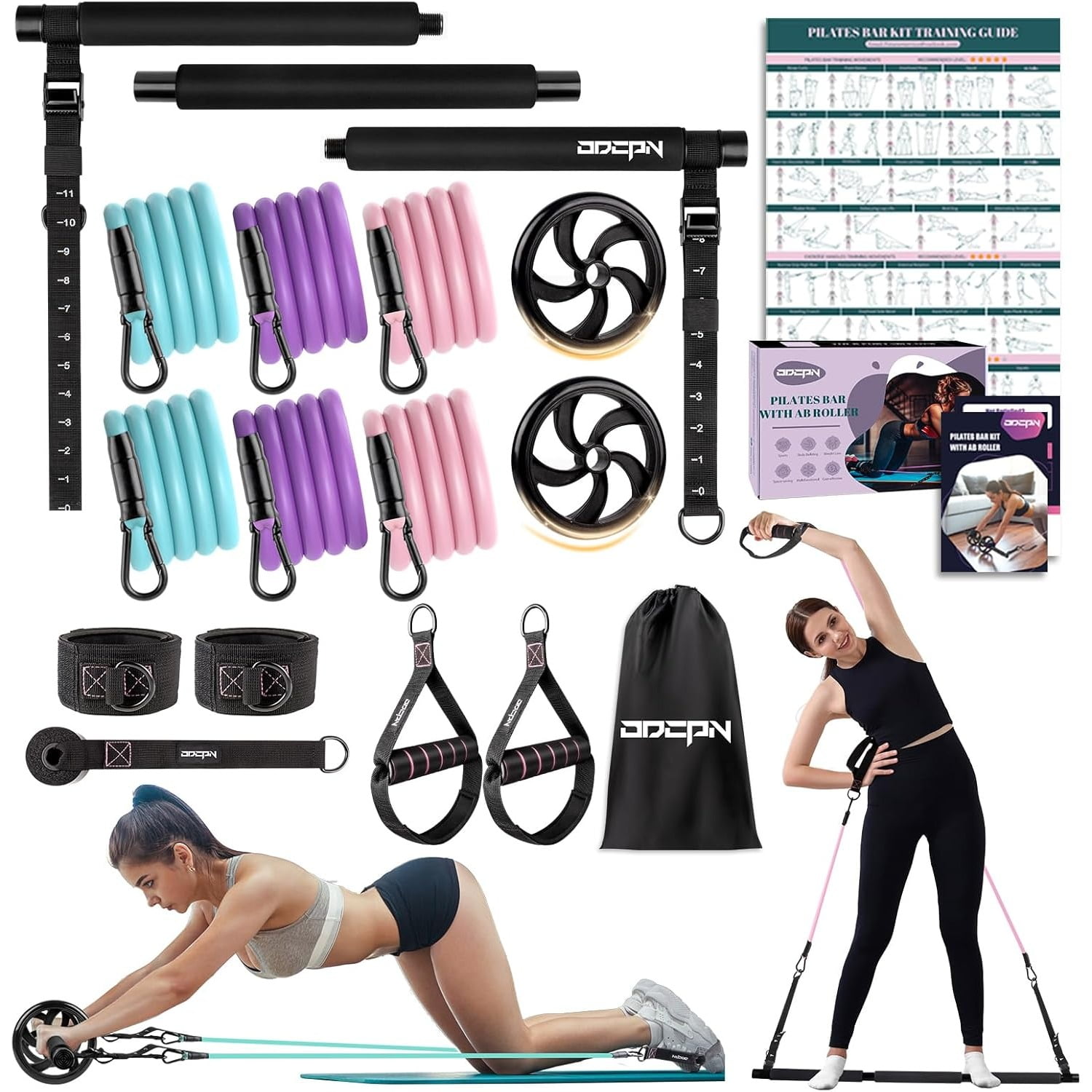 Pilates Bar Kit with Resistance Bands, Multifunctinal Exercise Bar with ...