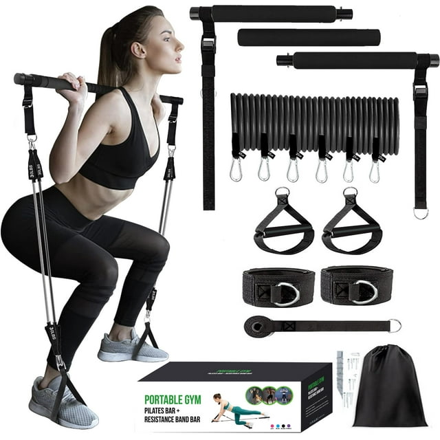 Adjustable Pilates Bar Kit with Resistance Bands, Full Body Workout ...