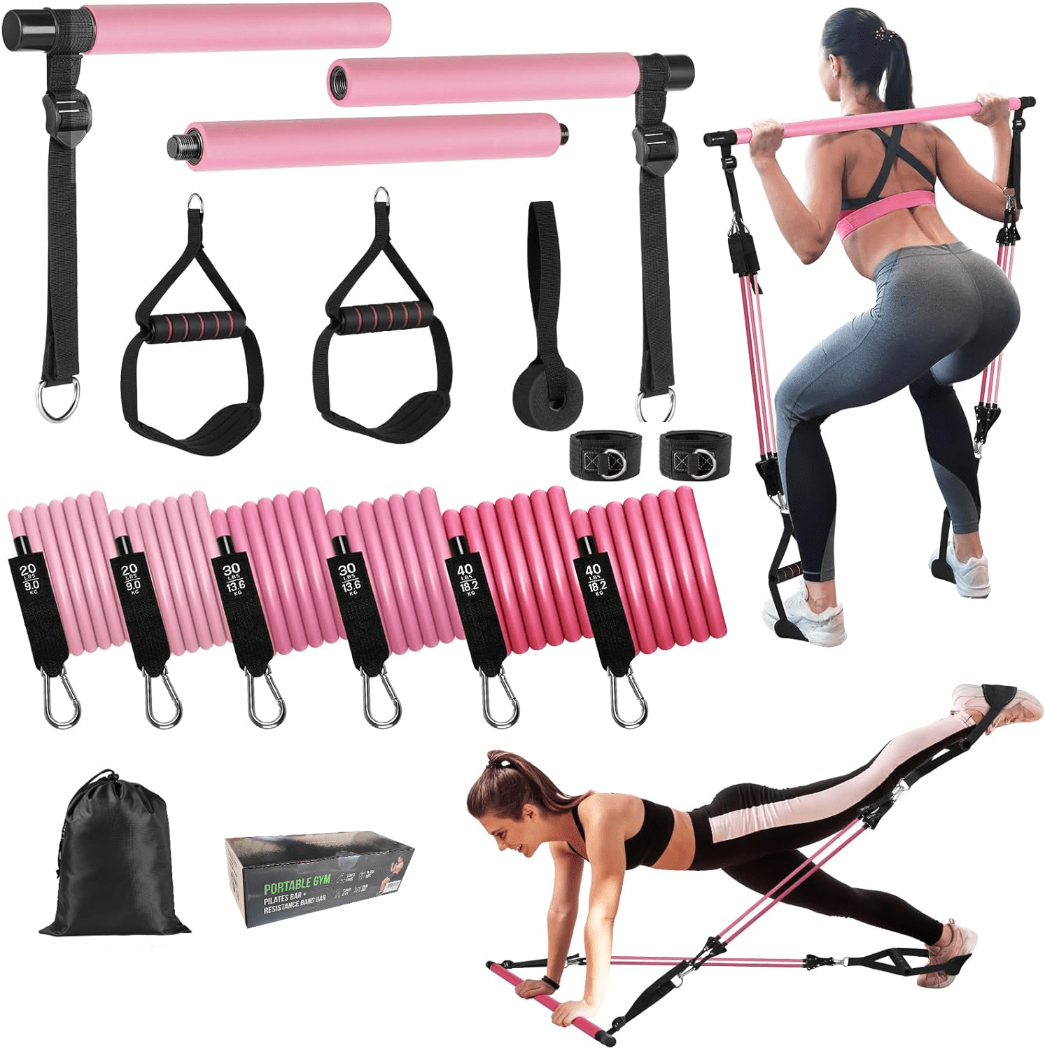 Pilates Bar Kit with Resistance Bands, Multifunctional Yoga Pilates Bar ...