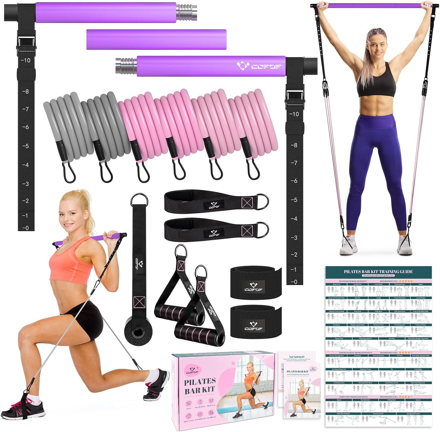 Pilates Bar Kit with Resistance Bands, Multifunctional Yoga Pilates Bar ...