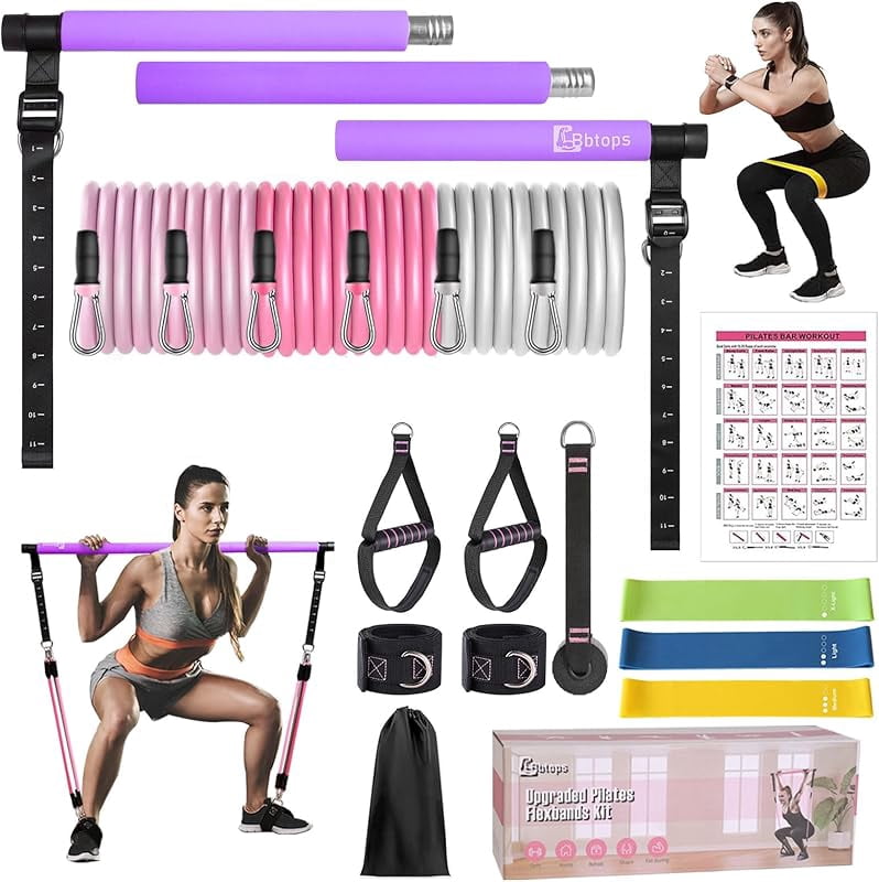 Pilates Bar Kit with Resistance Bands,Pilates Bar with Stackable Bands ...