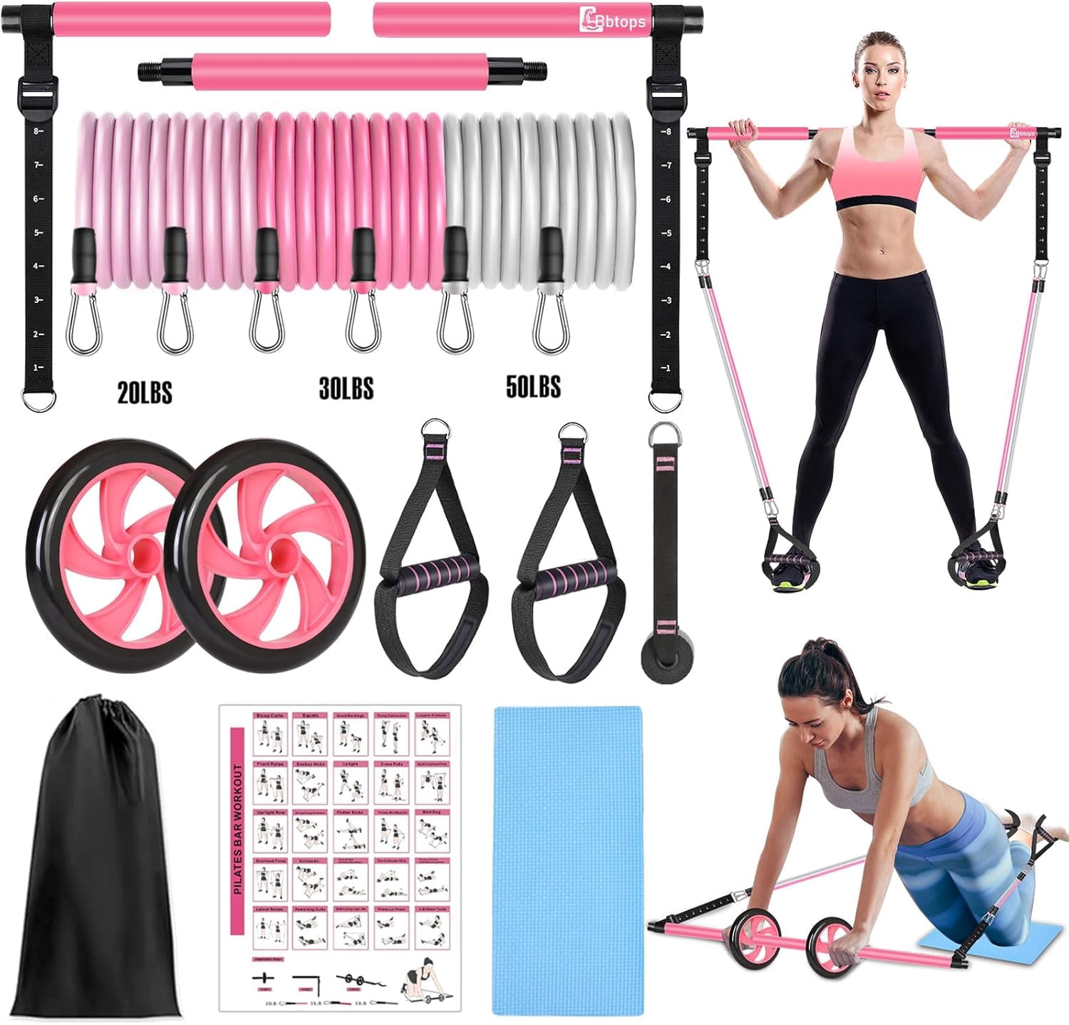 Pilates Bar Kit with Resistance Bands, Pilates Equipment Exercise Bar ...