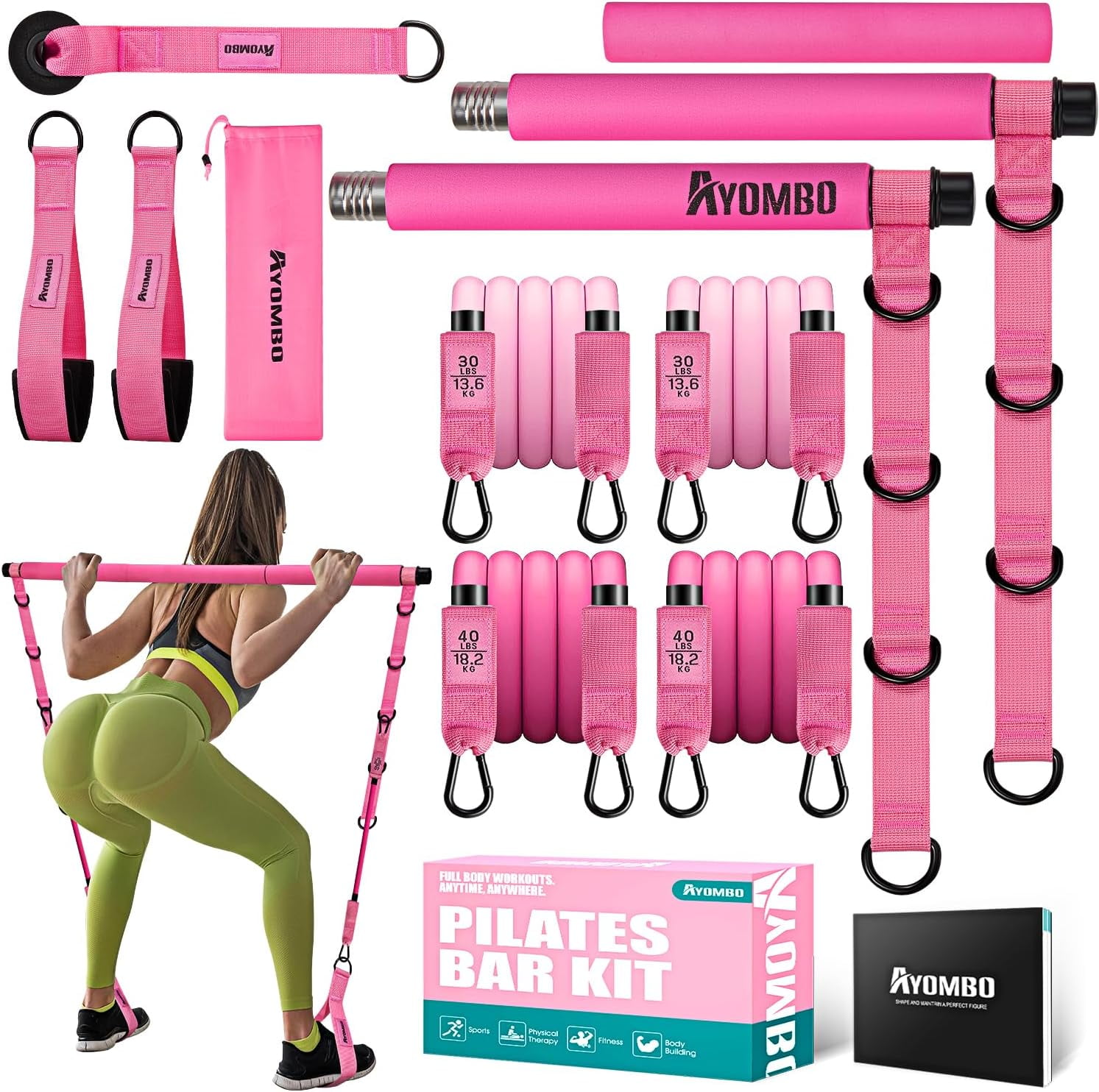 Pilates Bar Kit with Resistance Bands, Pilates Workout Equipment for ...