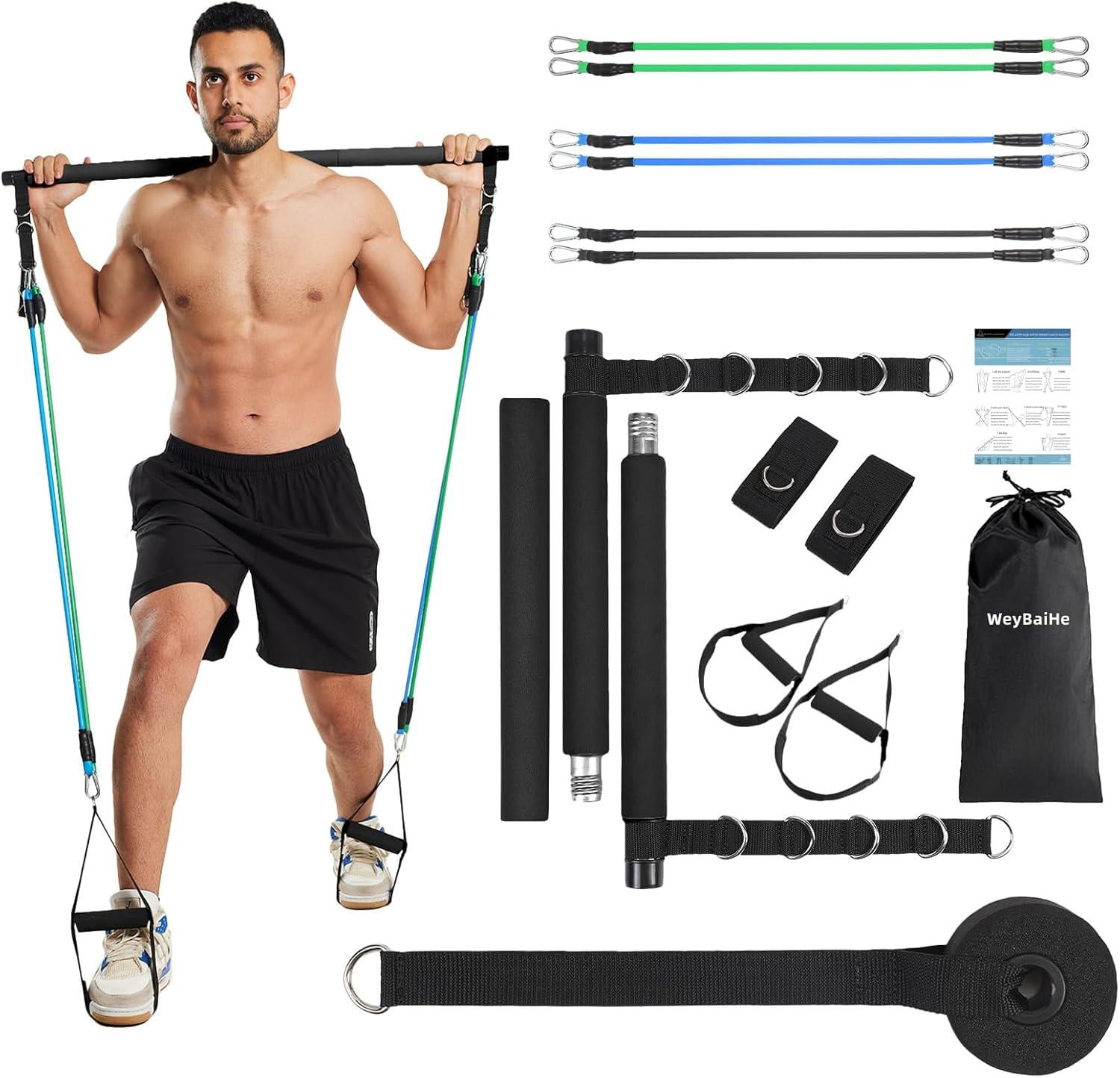 Pilates Bar Kit With Resistance Bands for Men and Women - Portable Home ...