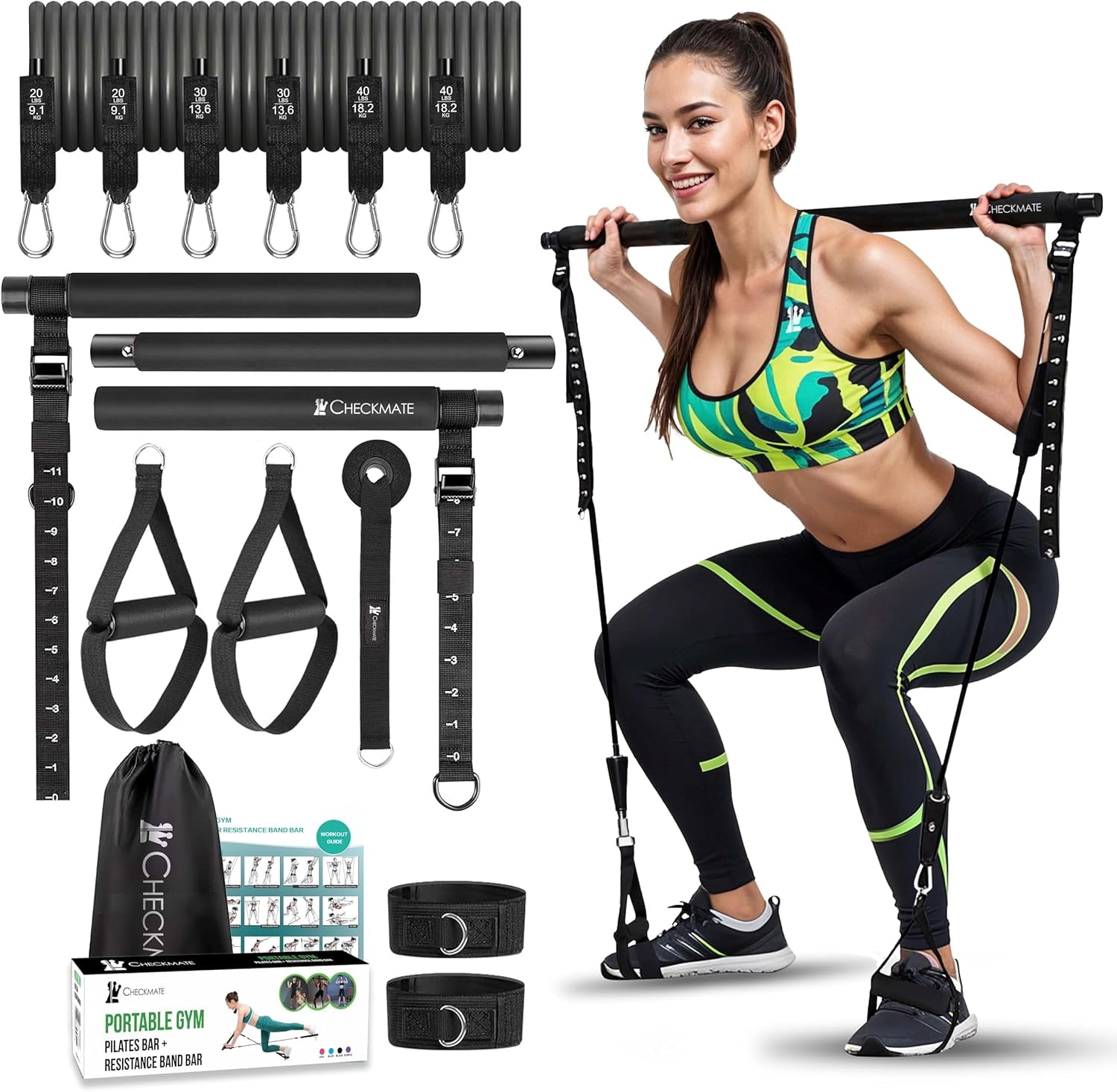 Pilates Bar Kit with Resistance Bands | 3-Section Pilates Bar with ...