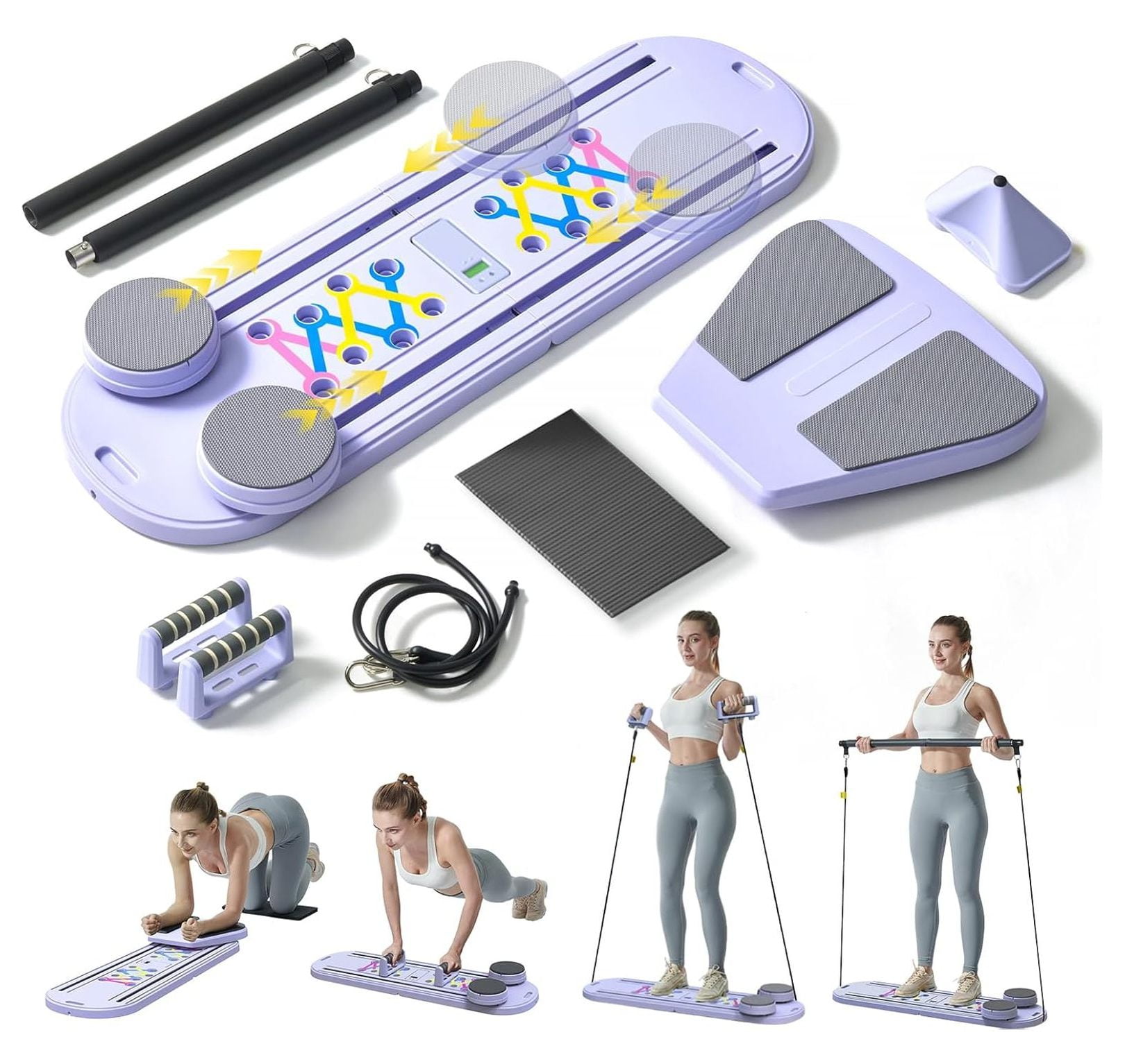 Pilates Board – 6-in-1 Foldable Reformer Training Kit with Auto-Rebound ...