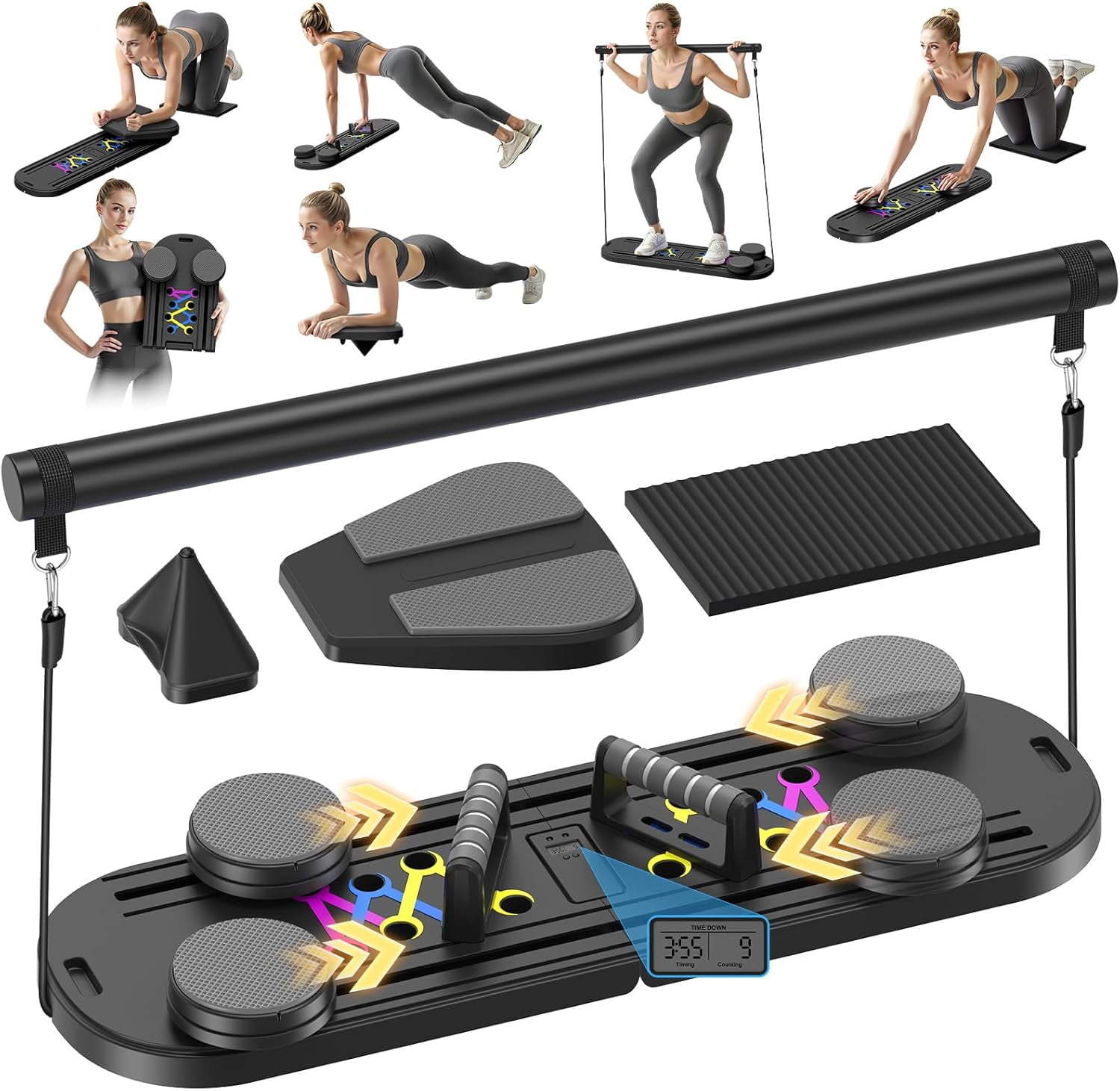 Pilates Board, Foldable Pilates Reformer Equipment with Timer, 7-in-1 ...