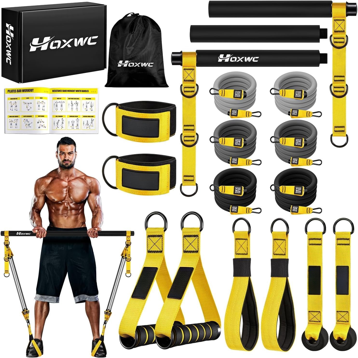 Pilates Equipment, Portable Pilates Bar Kit with Resistance Bands ...
