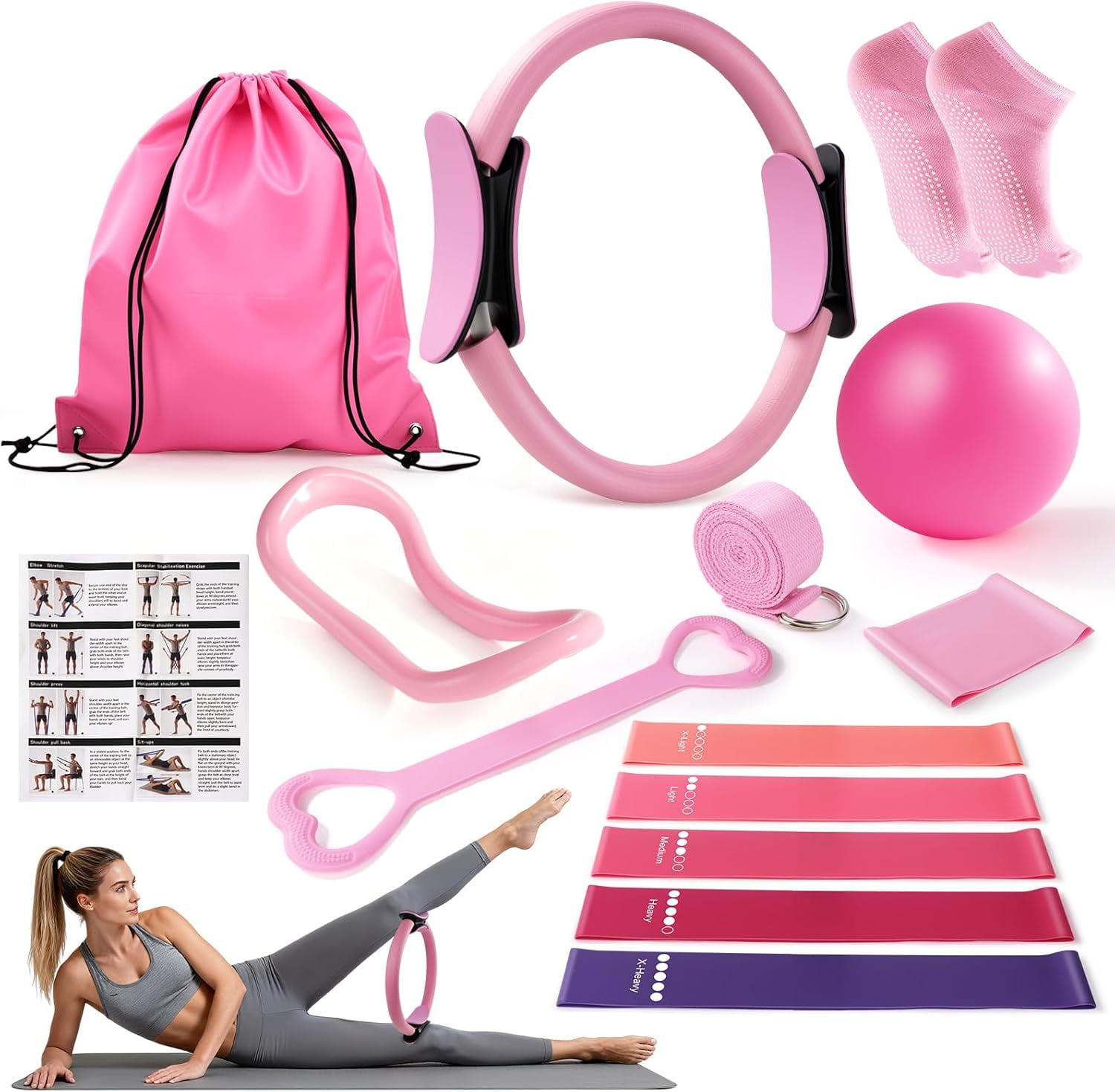 Pilates Kit 14PCS for Women,Home Workout Essentials with Circle,9 Inch ...