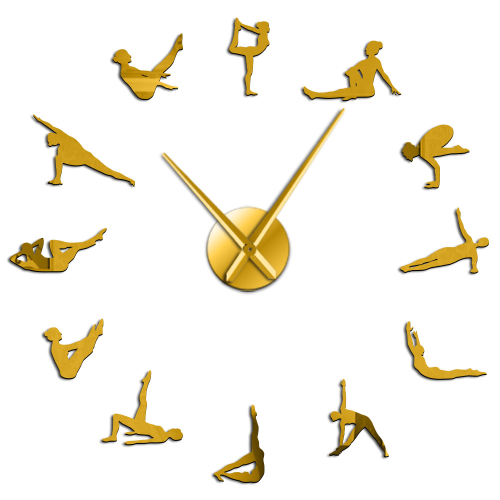 Pilates Poses Diy Big Needles Wall Clock for Girls Room Fitness Center ...