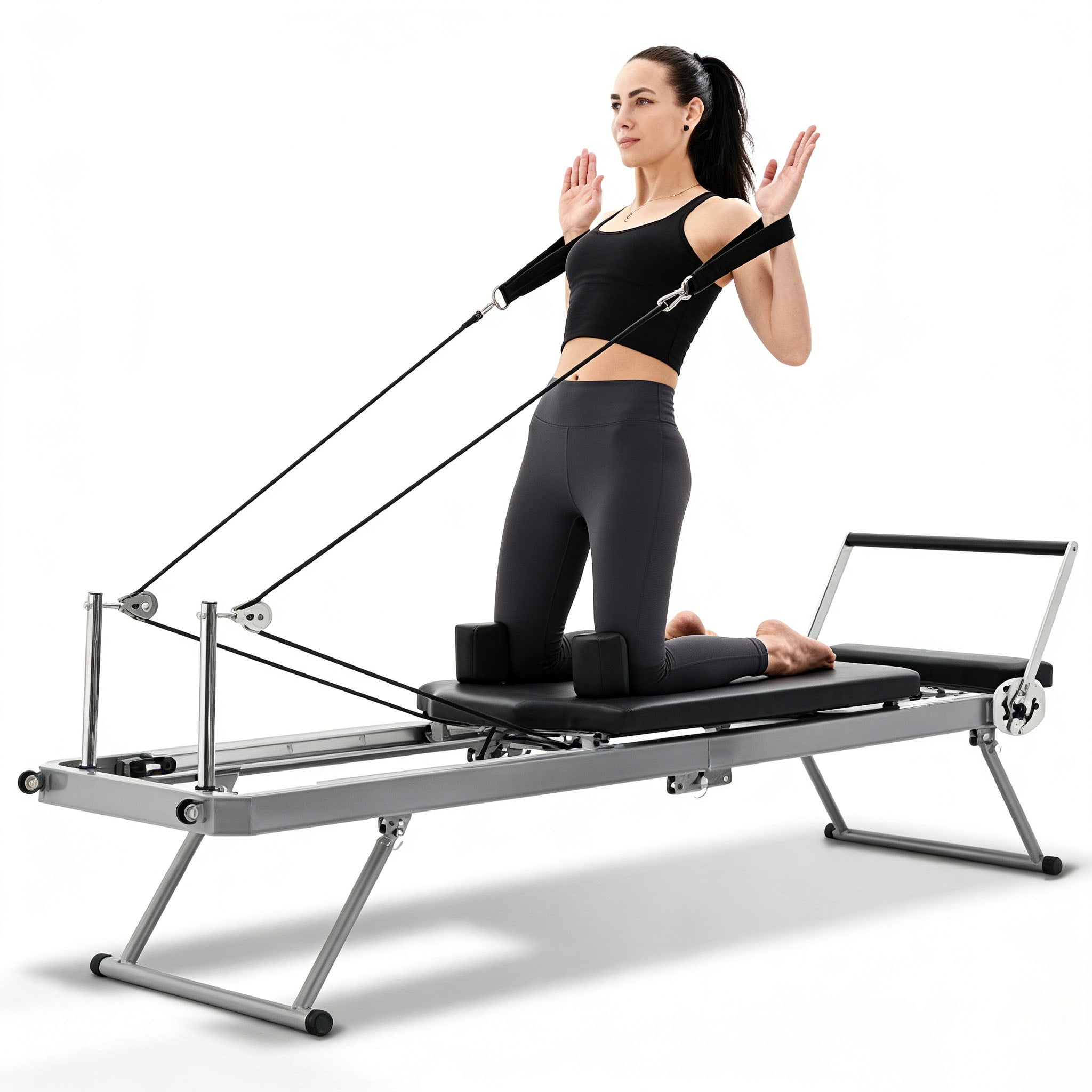 Pilates Reformer Machine Equipment with Springs Cords for Home Workout ...