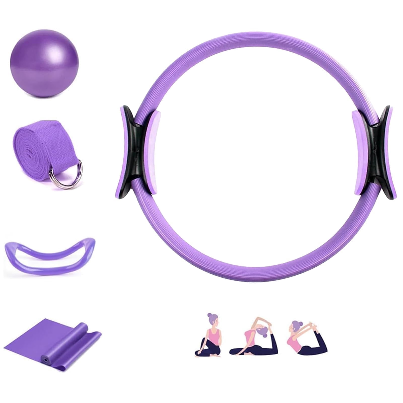 Pilates Ring and Ball Set with Resistance Bands, 25cm Yoga Ring ...