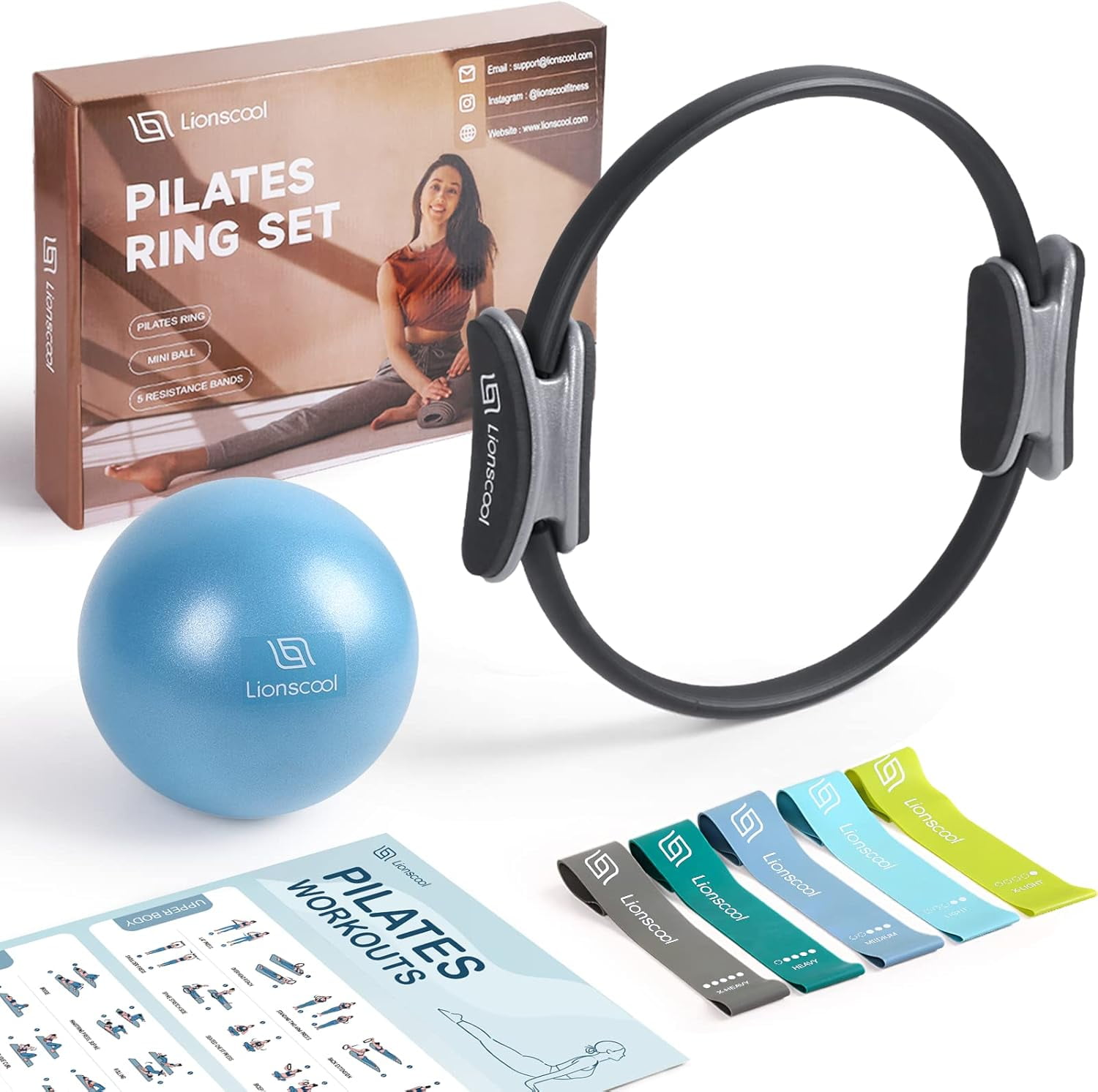 Pilates Ring Set - Premium Anti-Deformation 14Magic Circle with Dual ...