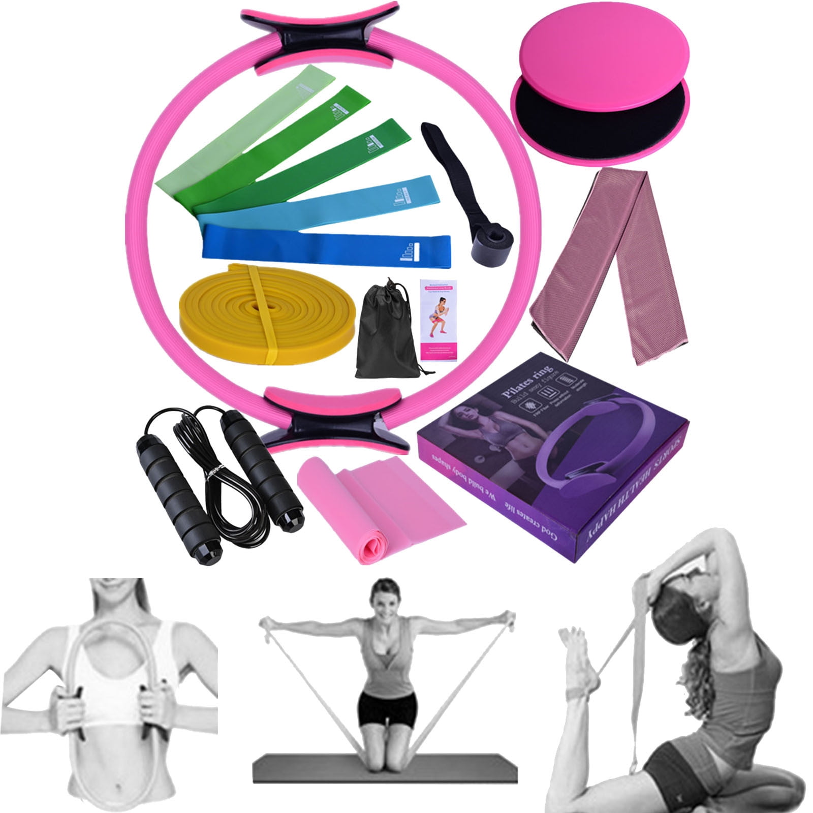 Pilates Ring and Ball Set with 3 Resistance Bands Pilates Equipment ...