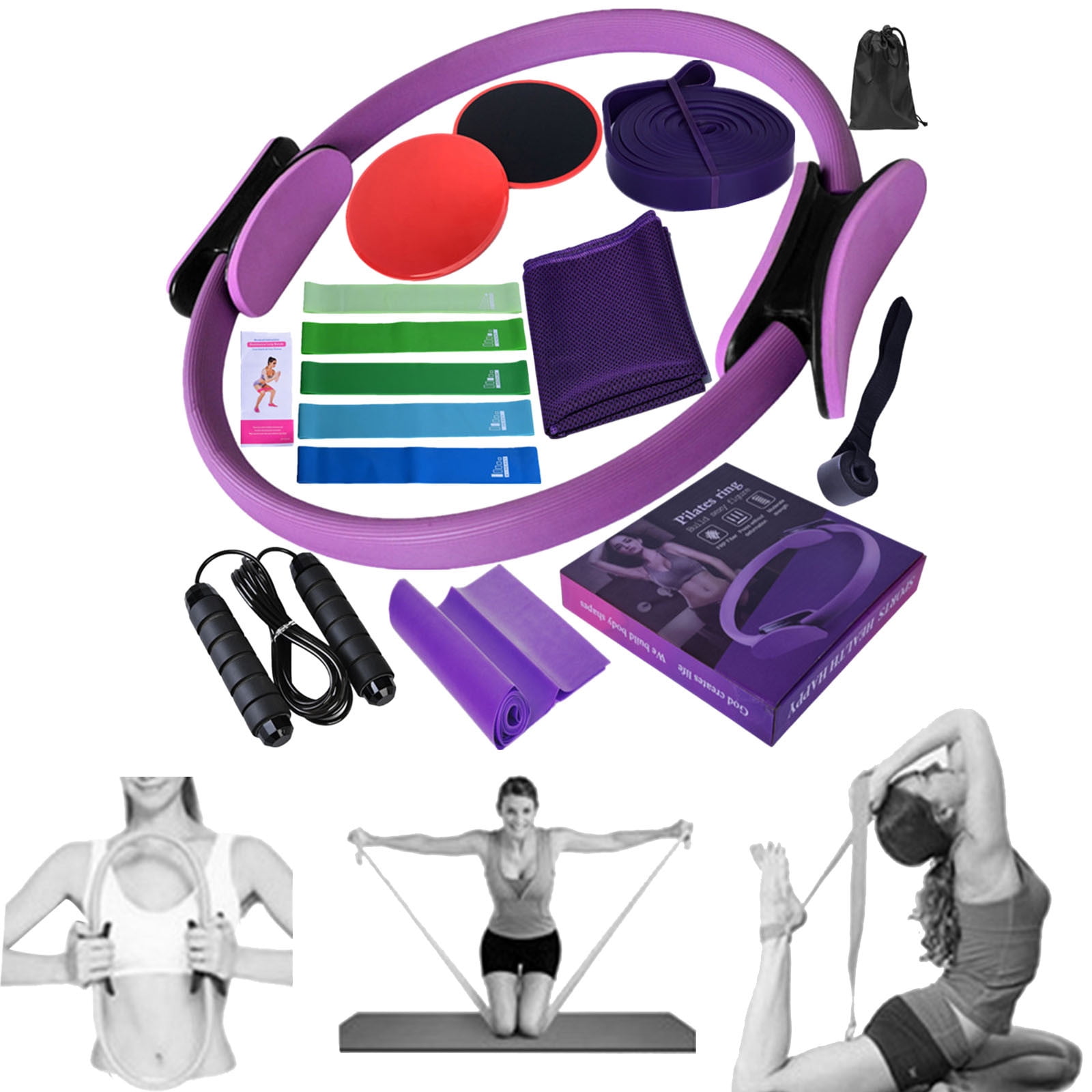 Pilates Ring and Ball Set with 3 Resistance Bands Pilates Equipment ...