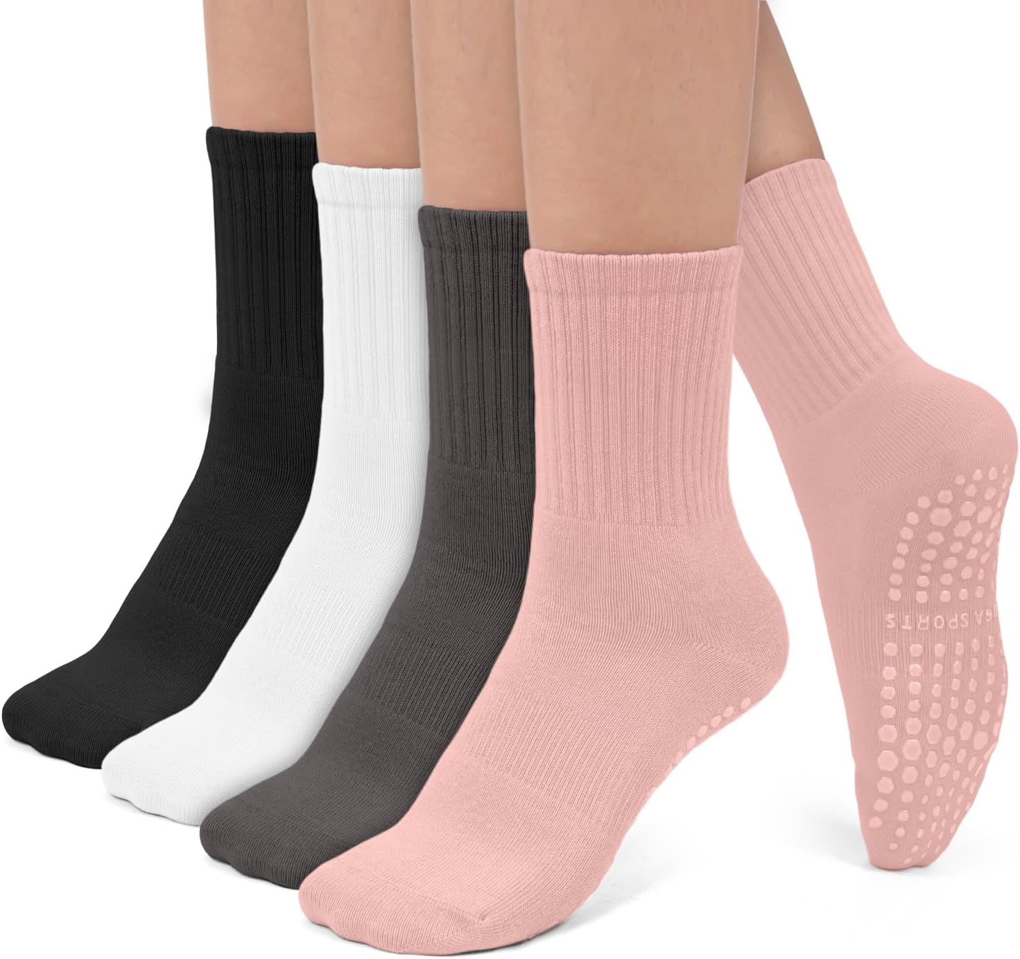 Pilates Socks with Grips for Women, Non-Slip Yoga Athletic Socks for ...