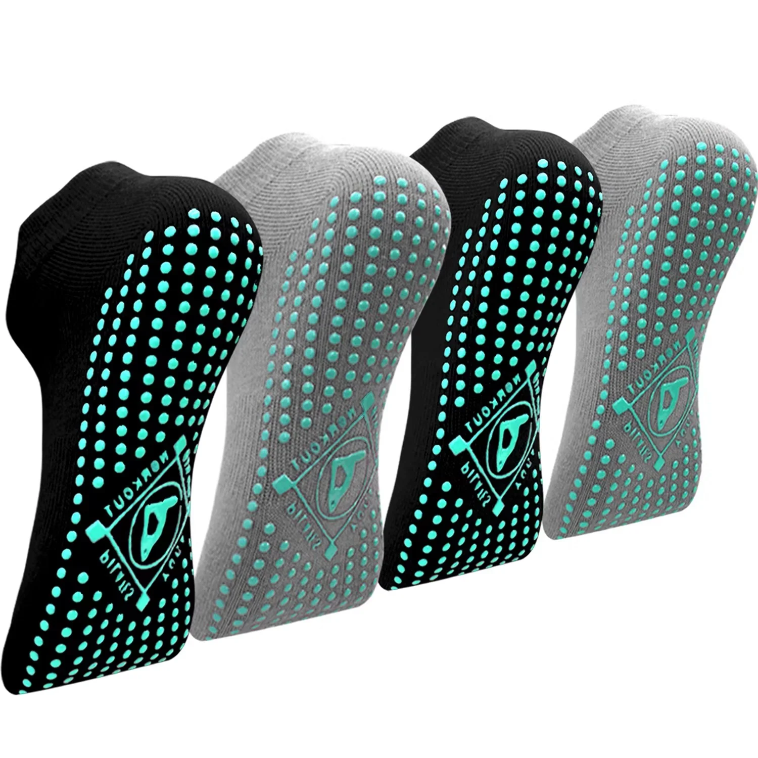 Pilates Yoga Non Slip Grips Socks 4 Pairs Sticky Ballet Workout ...