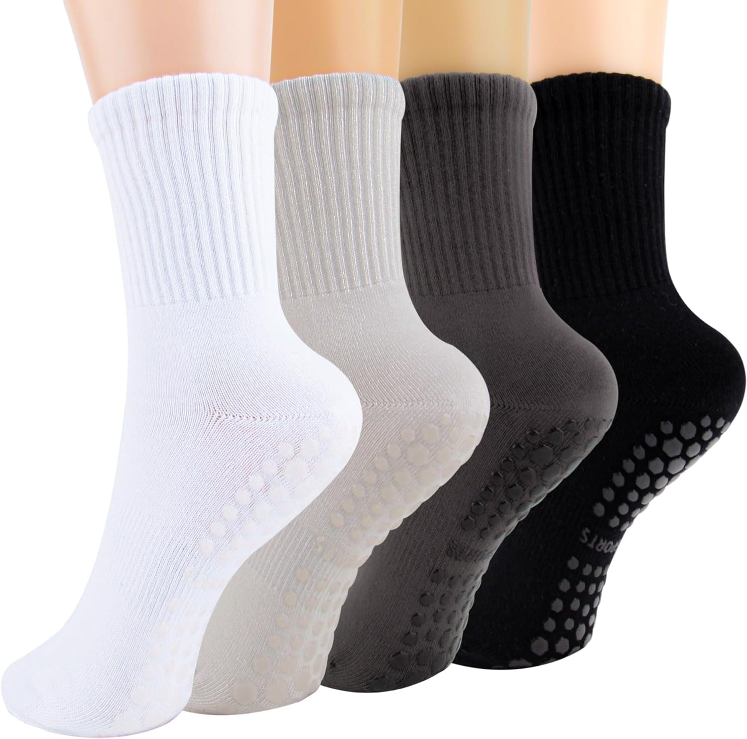 Pilates Yoga Socks with Grips for Women - Crew Length Ballet Barre ...