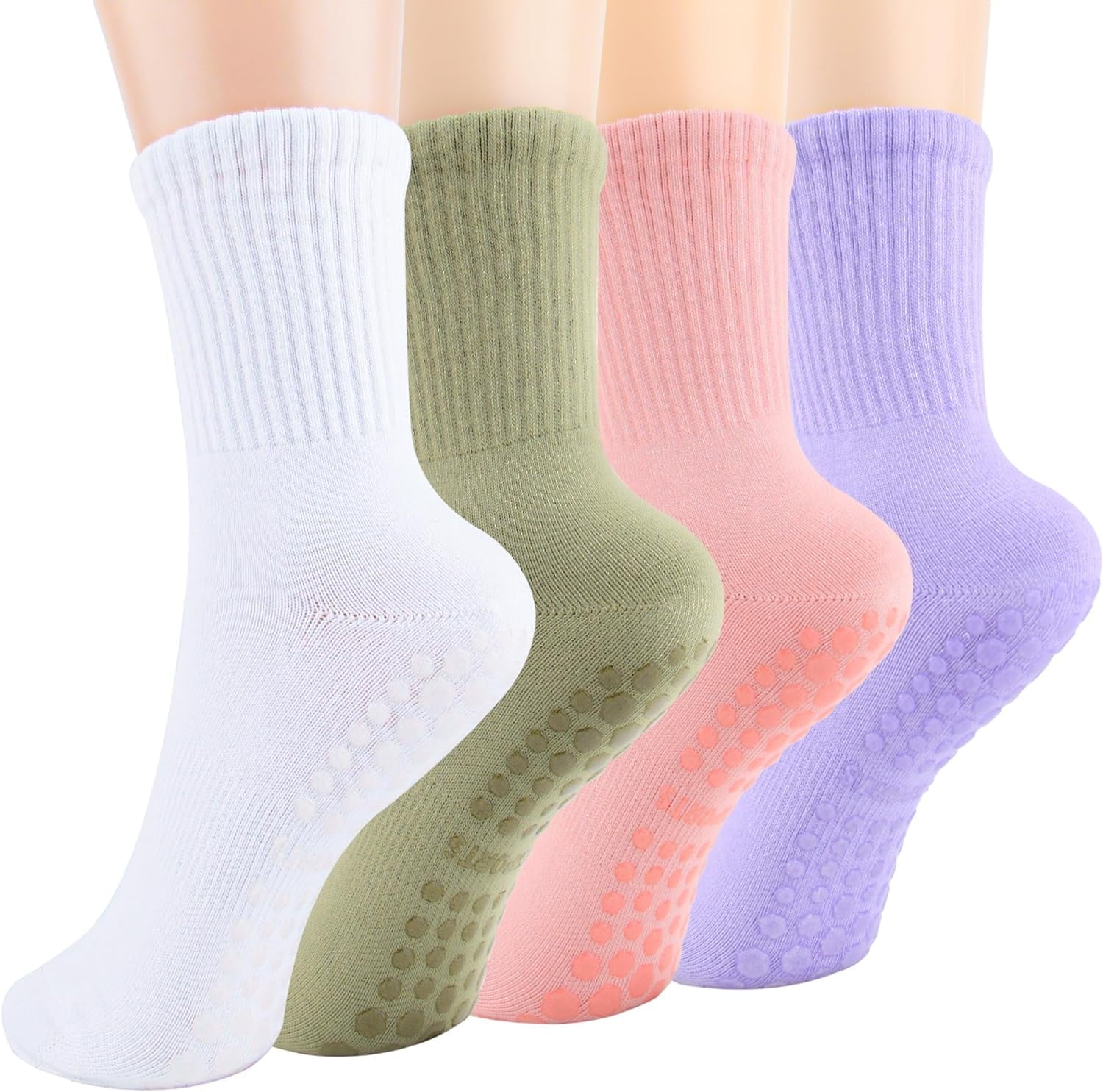 Pilates Yoga Socks with Grips for Women - Crew Length Ballet Barre ...