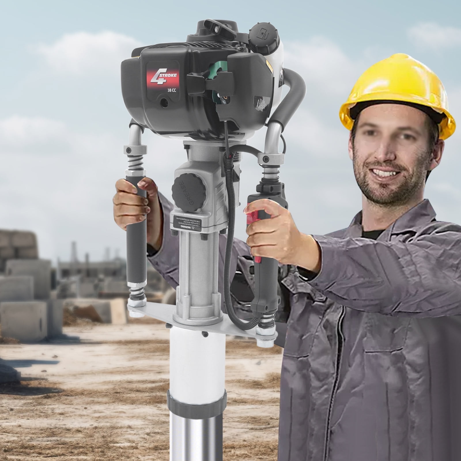 4 Stroke Portable Pile Driver with Fuel Tank, Filter Nozzle, and Tool ...