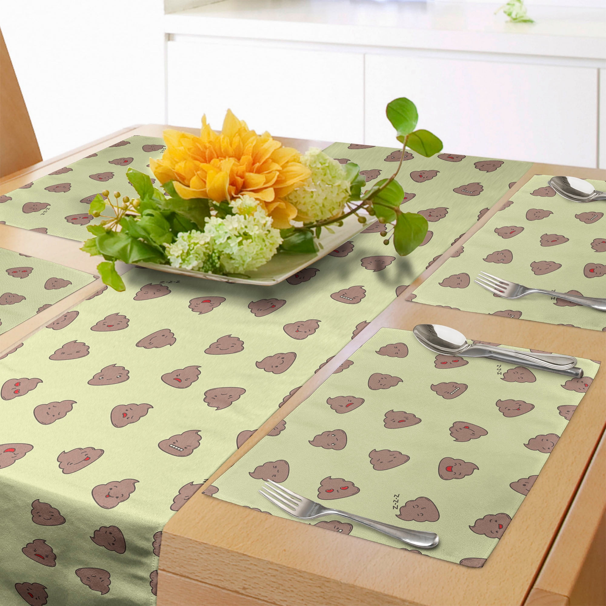 Pile of Poo Table Runner & Placemats, Simplistic Pattern of Kawaii ...