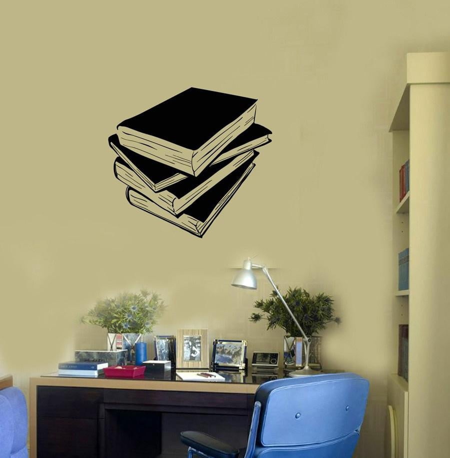 Pile of Books Vinyl Wall Decal Library Reading Corner Wall Decor Room ...
