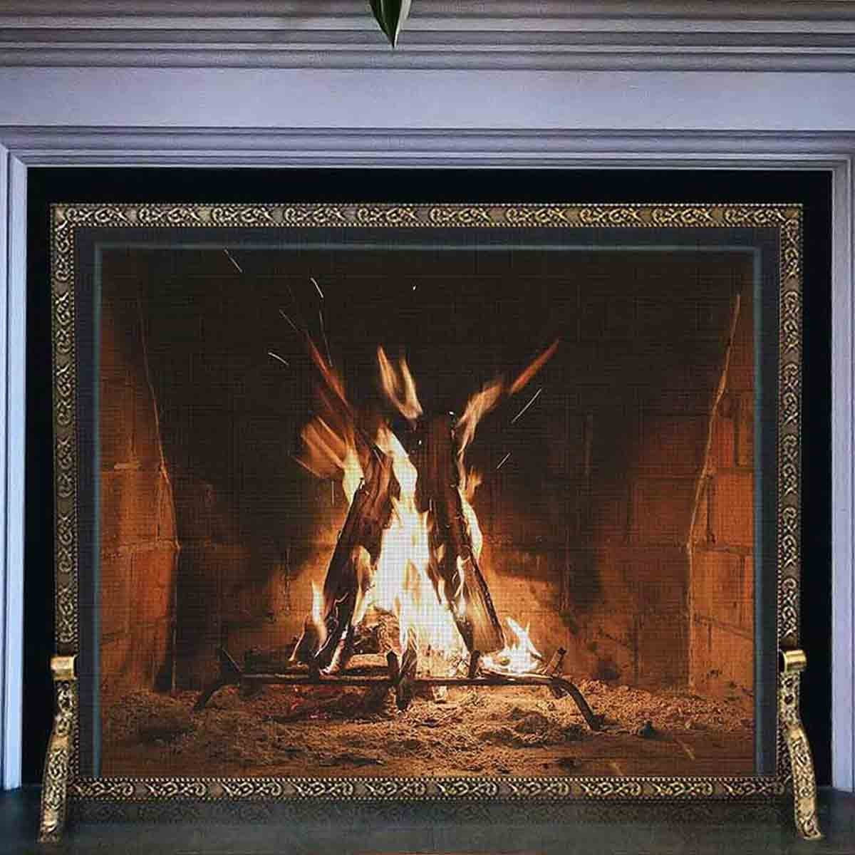 Pilgrim 39" x 31" Antique Brass Bay Branch Embossed Fireplace Screen ...