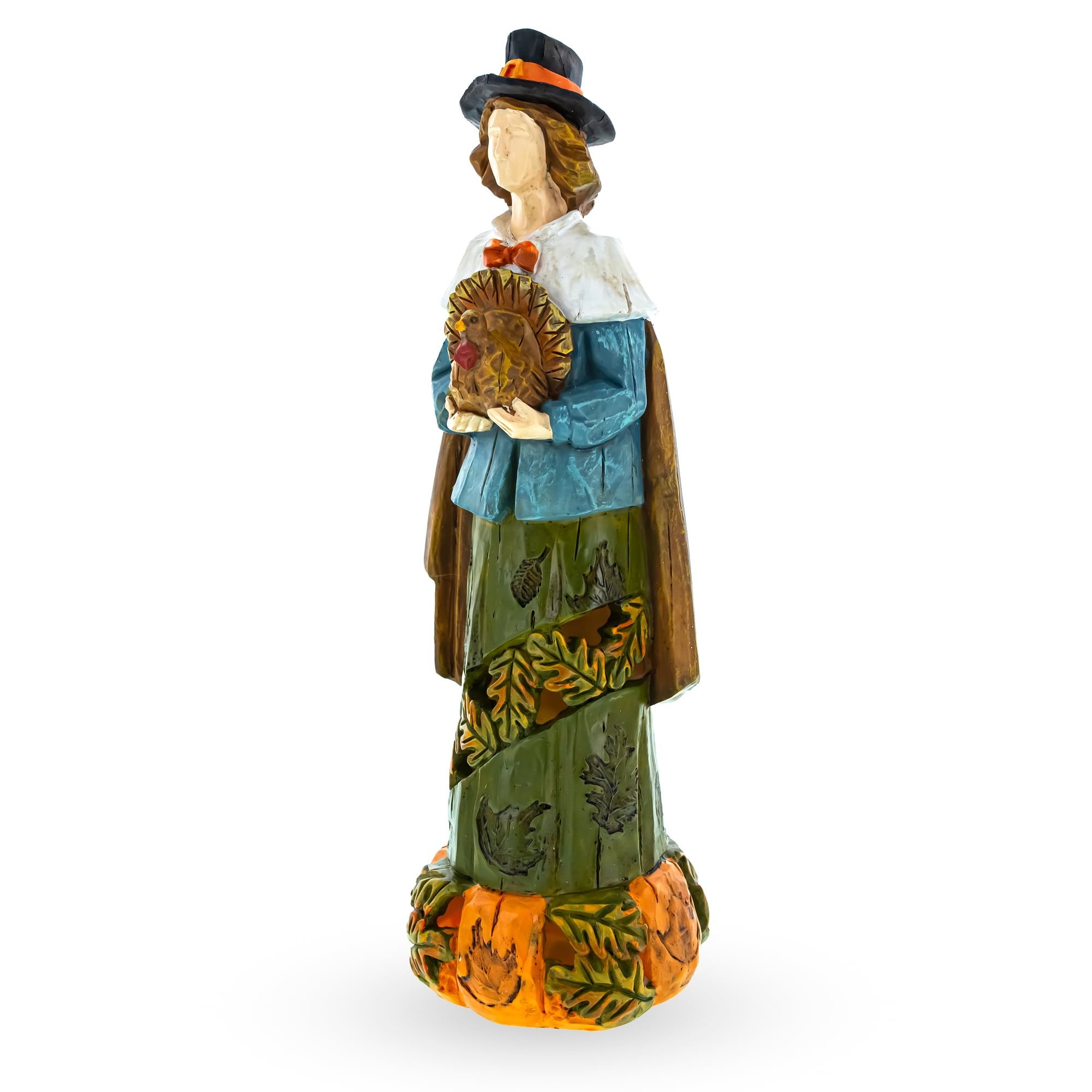 Pilgrim Figurine with Turkey – Autumn Thanksgiving Decorative Accent ...