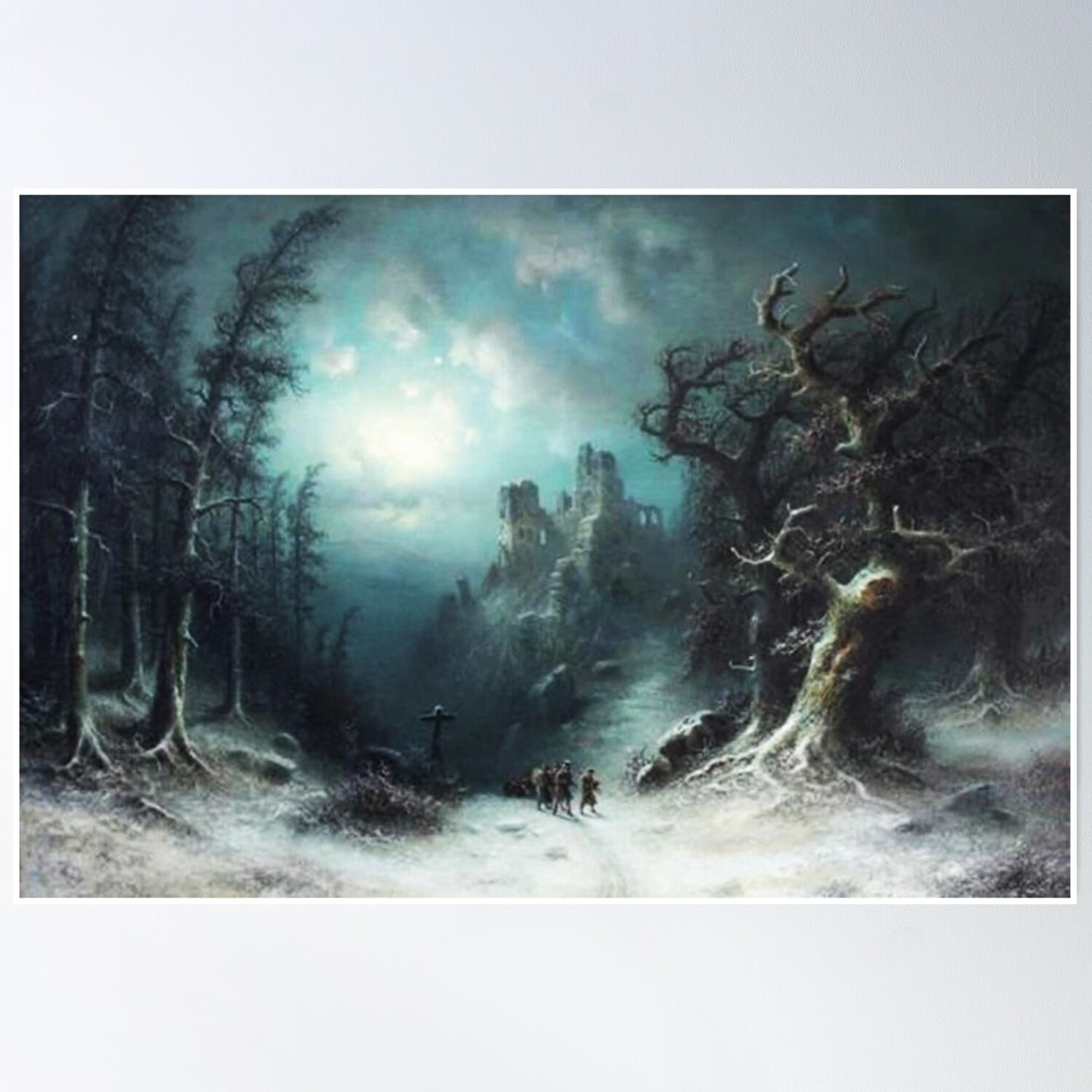 Pilgrims In The Snow Before A Castle - Albert Bredow Poster Wall Art ...
