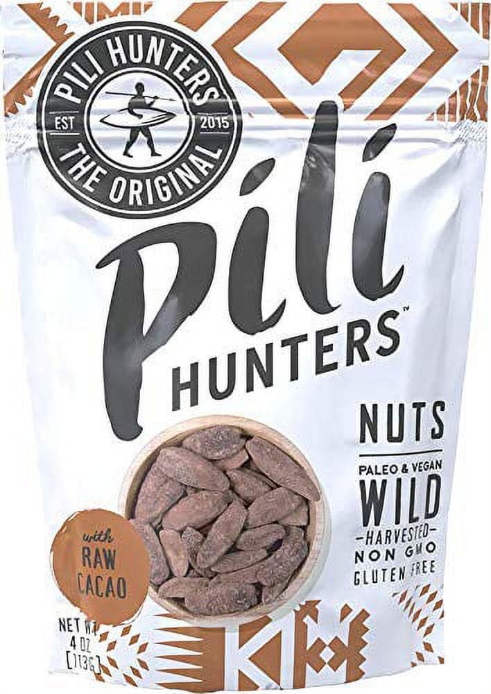Pili Hunters - Wild DEF29 Sprouted Pili Nuts, Raw Cacao (4 oz Bag ...