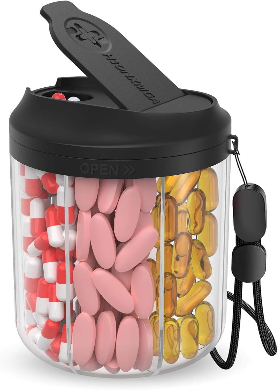 Pill Bottle Organizer with 7 Large Compartments, Pill Dispenser for ...