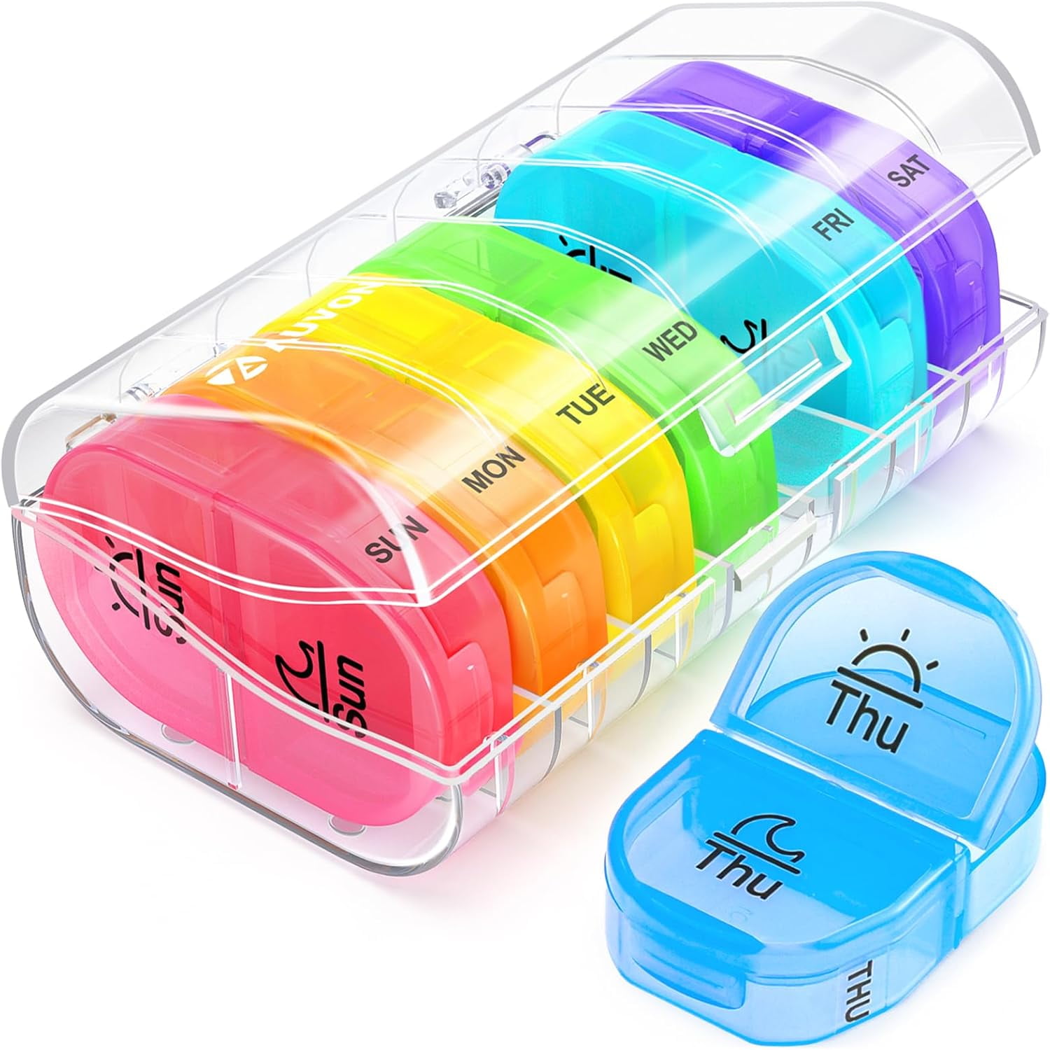 Pill Box 2 Times a Day, Weekly Pill Organizer AM PM with 7 Daily Pocket ...