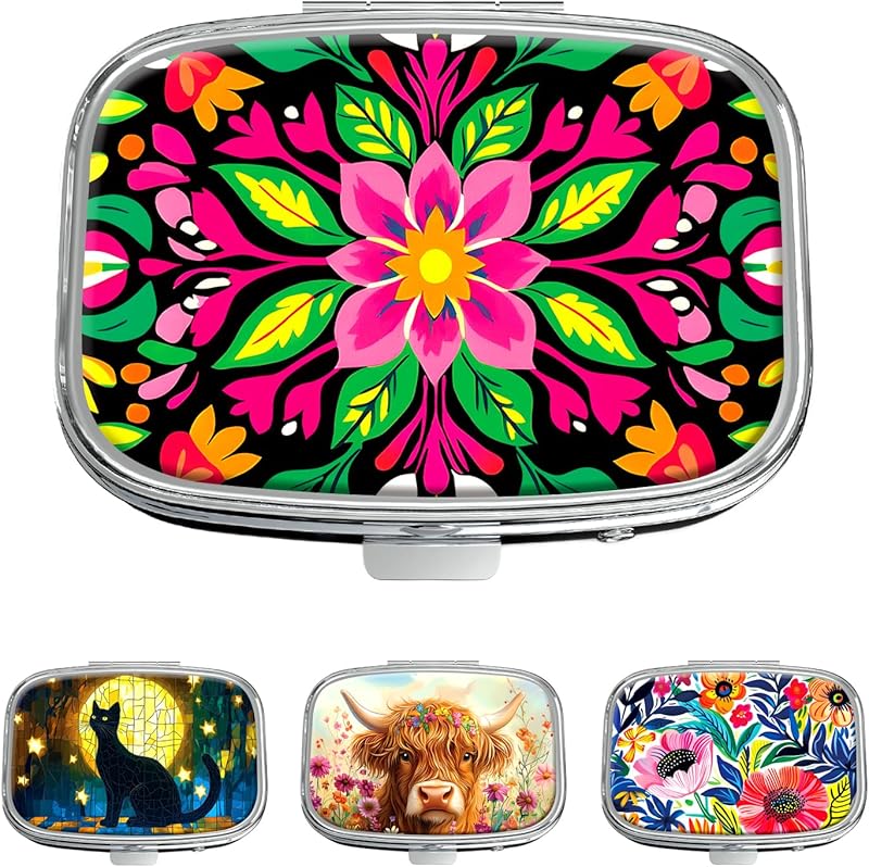 Pill Box, Small Pill Case for Purse & Pocket, Metal Decorative Pill ...