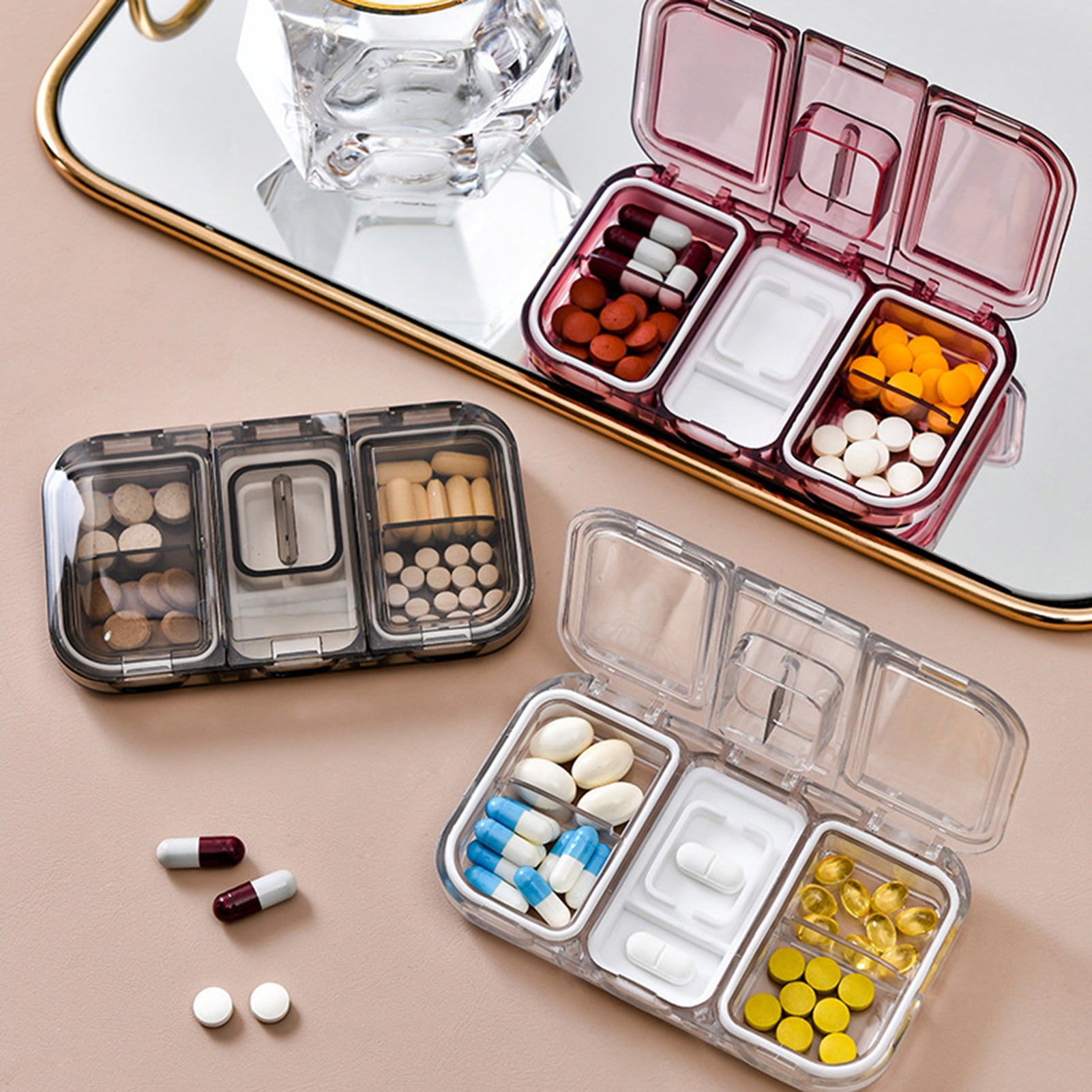 Pill Box Space Saving with Cutter PC Vitamin Holder Pill Organizer for ...