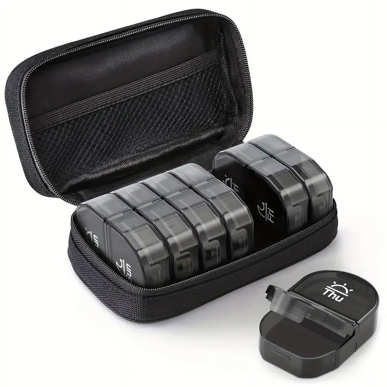 Pill Box Weekly Pill Organizer 2 Times a Day Canvas Bag, Large AM/PM ...
