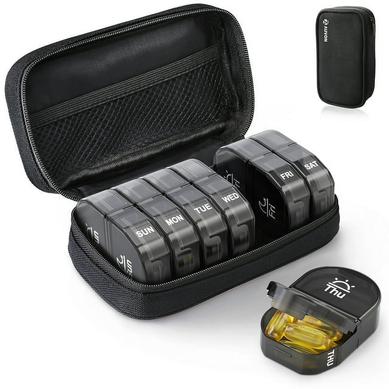 Pill Box Weekly Pill Organizer 2 Times a Day Canvas Bag, Large AM/PM ...