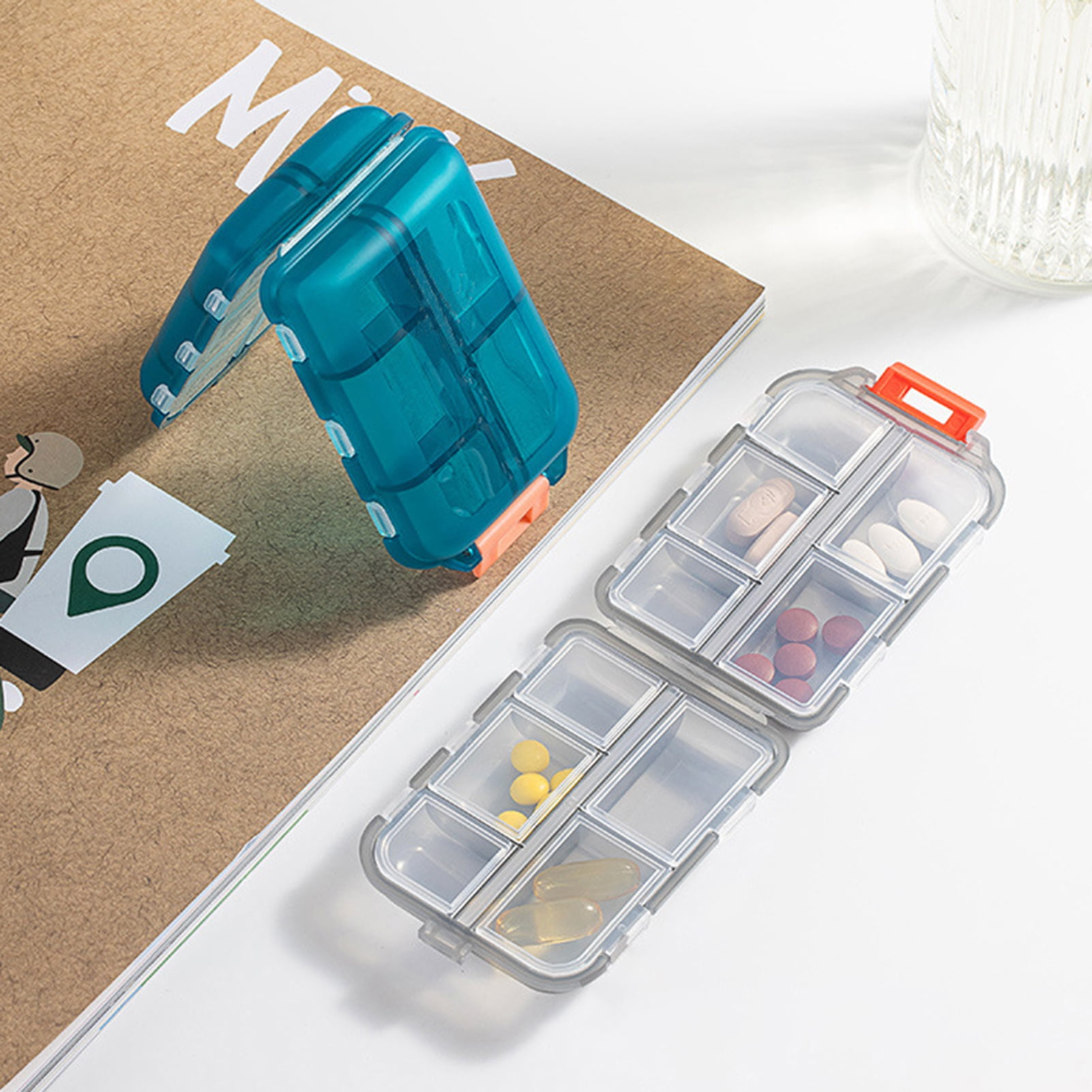 Pill Case - Portable Supplements Tablet Container Box with 10 ...