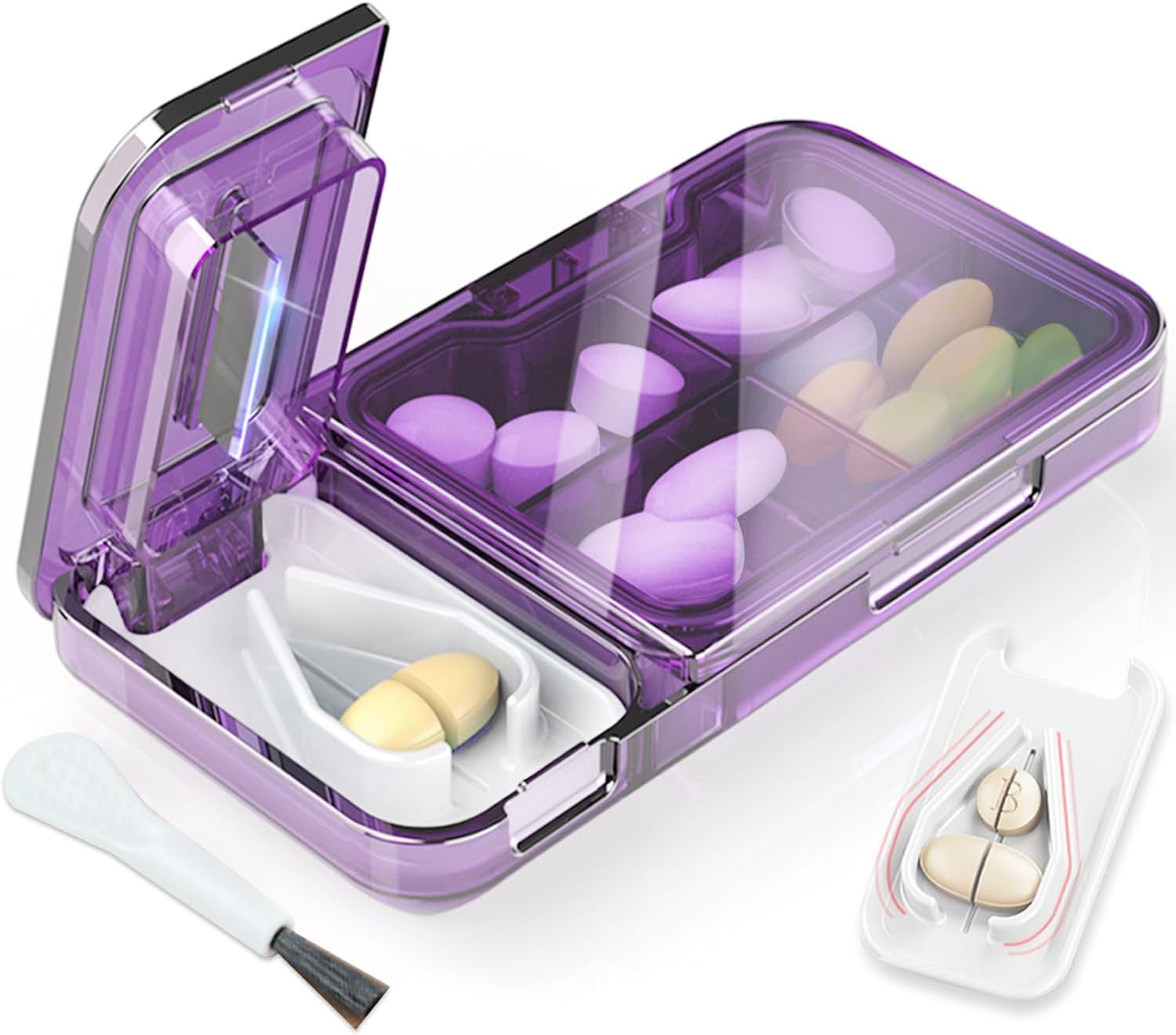 Pill Cutter Splitter for Small or Tiny Pills. 2-in-1 Travel Pill Box ...