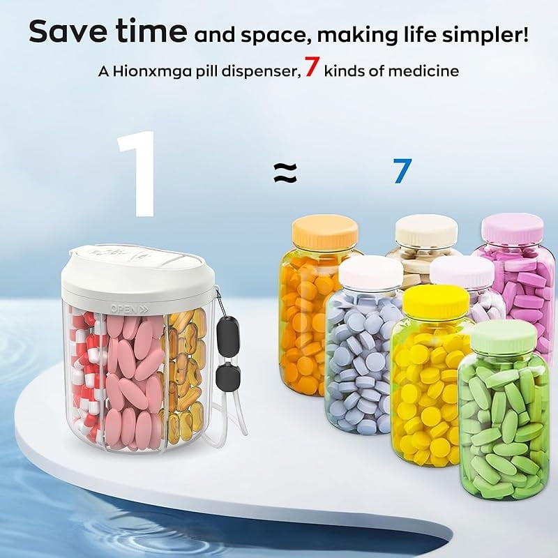 Pill Dispenser with 7 Large Compartments, Pill Bottle Organizer for ...