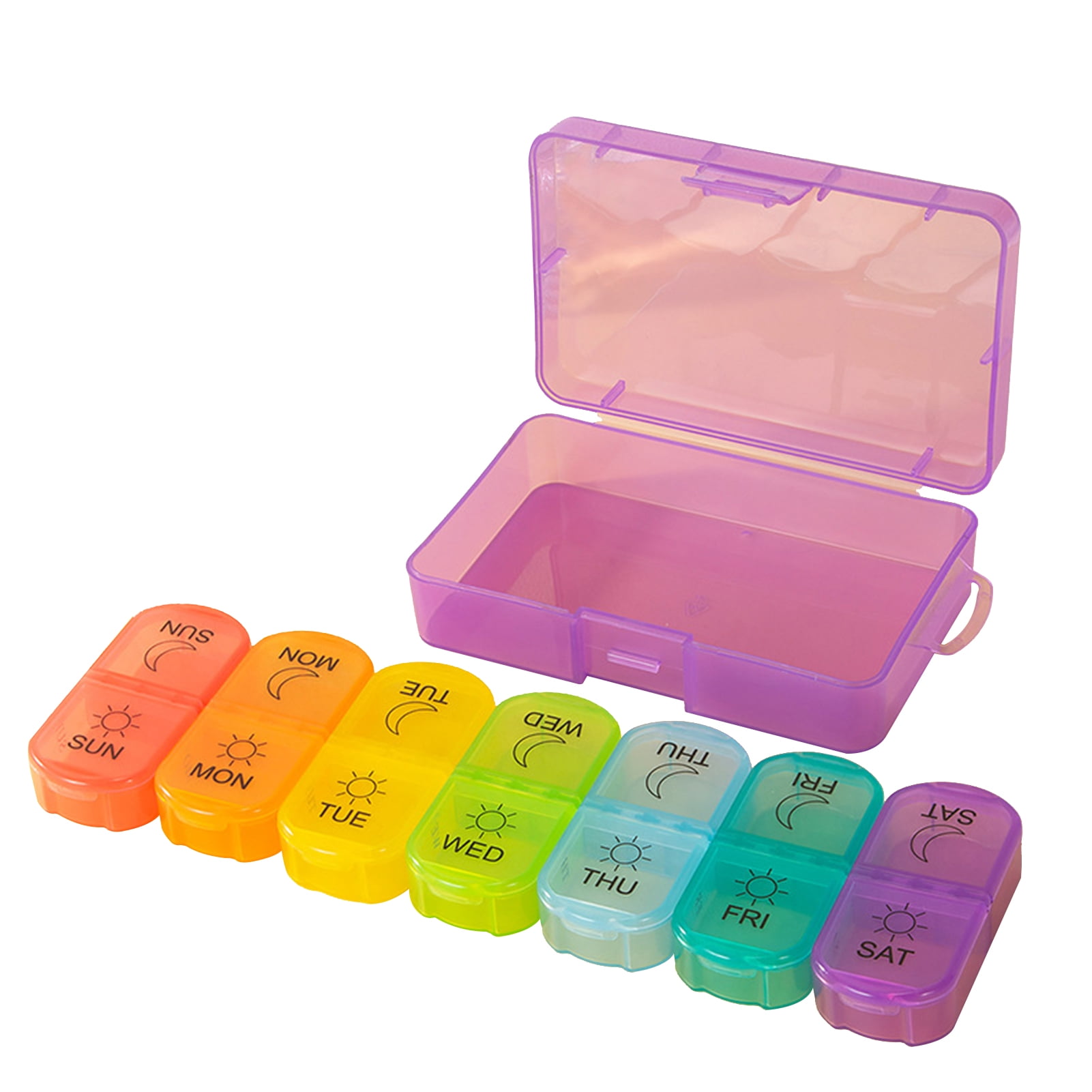 Pill Organizer - 14 Compartments, Date, AM/PM Reminder, Portable ...