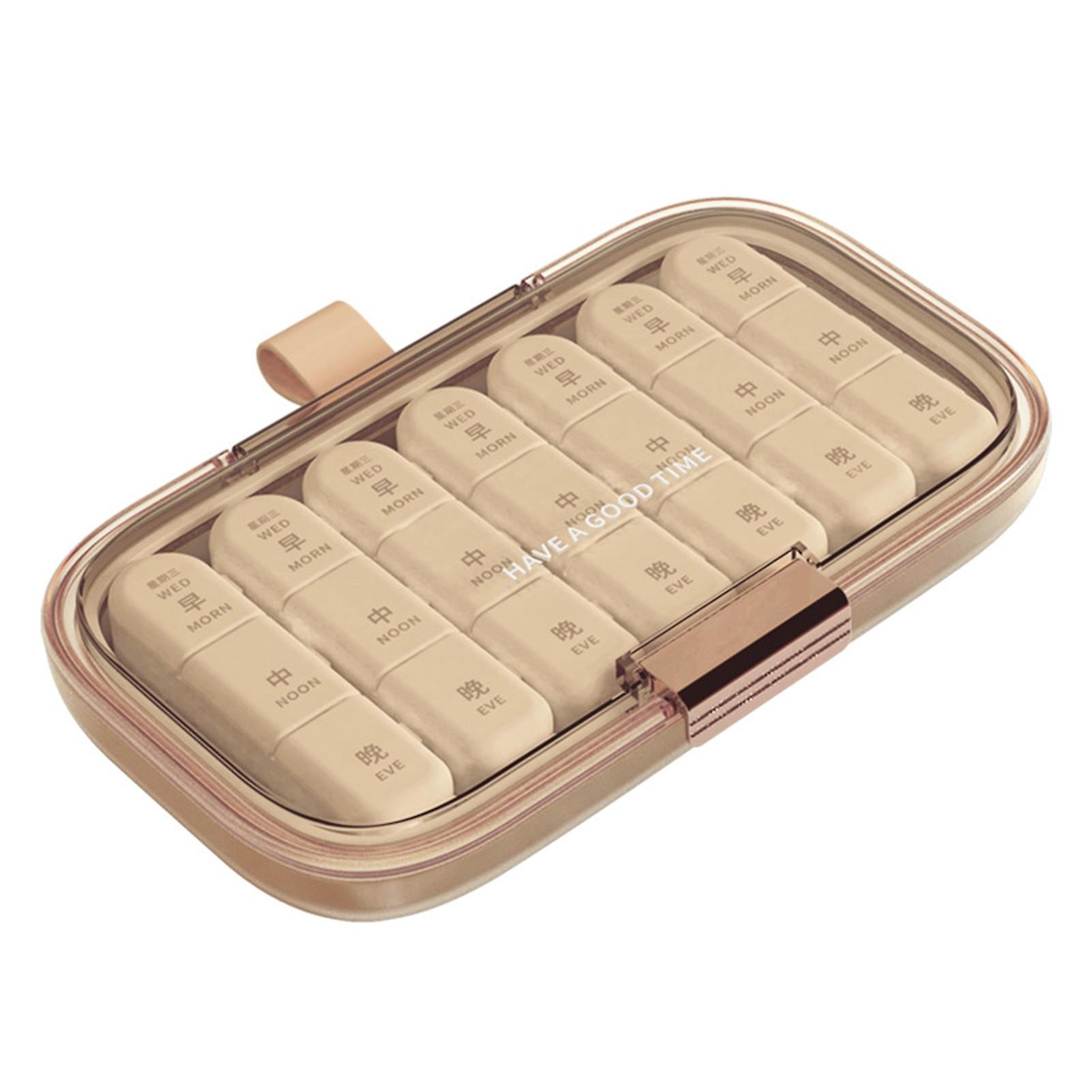 Pill Organizer 21 Compartments Date Reminder 3 Times One Day Portable ...