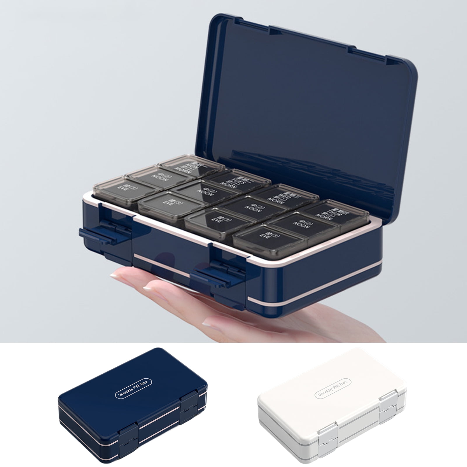 Pill Organizer 24 Compartments Date Reminder 3 Times One Day Portable ...