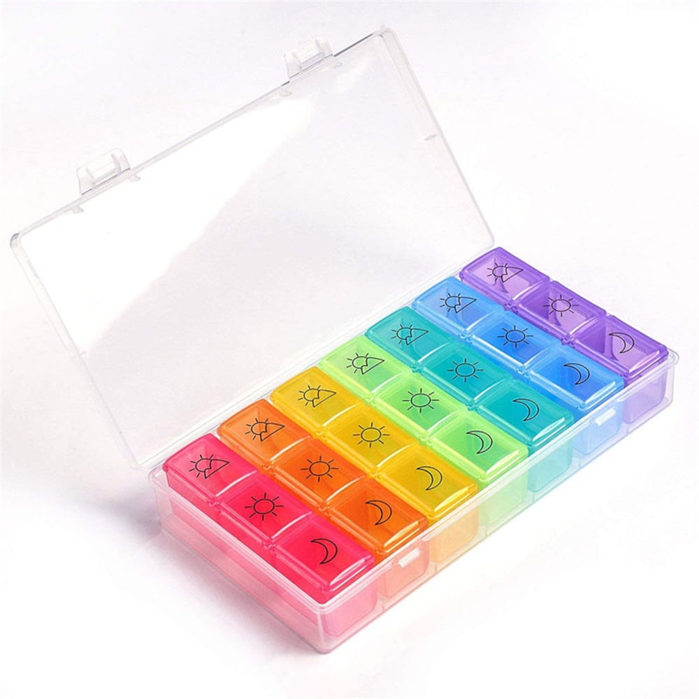 Pill Organizer,3-Times-A-Day 7 Day Pill Box Large Compartments Moisture ...