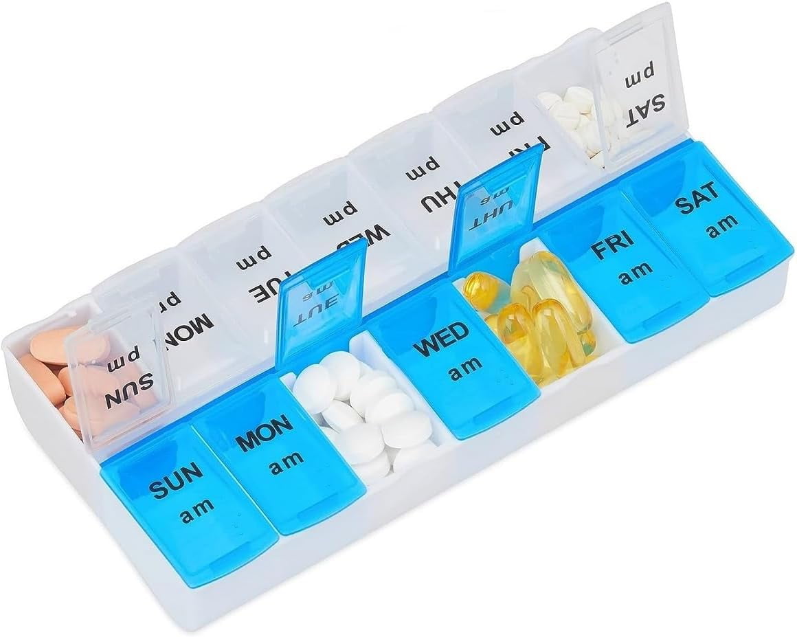 Pill Organizer 7 Day, Pill Box 2 Times a Day AM PM Pill Case, Weekly ...