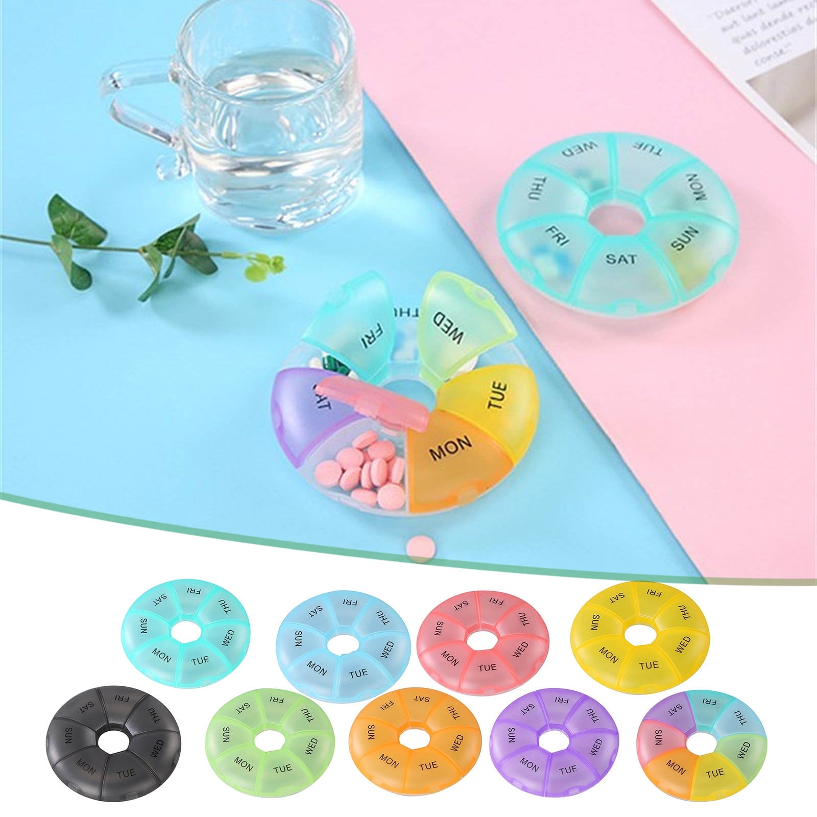 Pill Organizer 7-Sided Weekly Pill Box Dispenser | Portable Medication ...