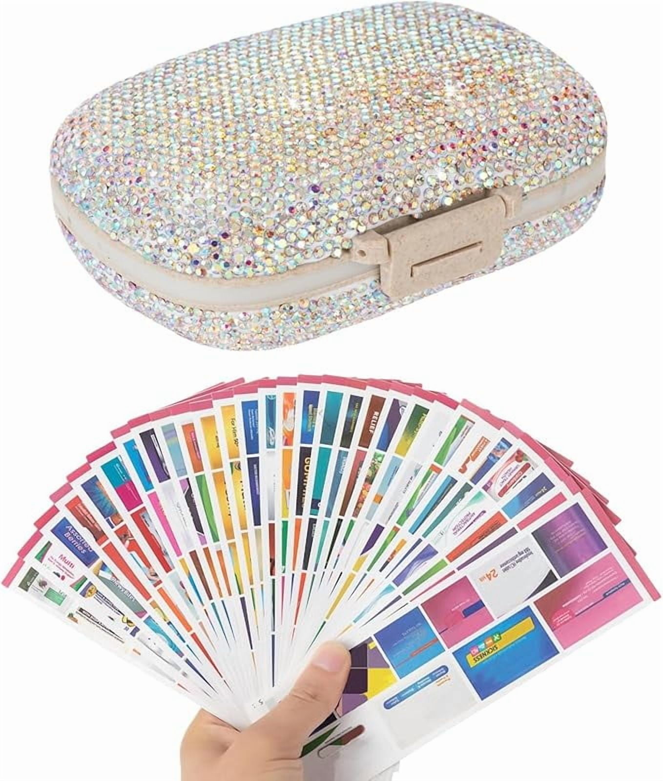 Pill Organizer with Labels Bling Pocket Pill Case with Stickers Travel ...