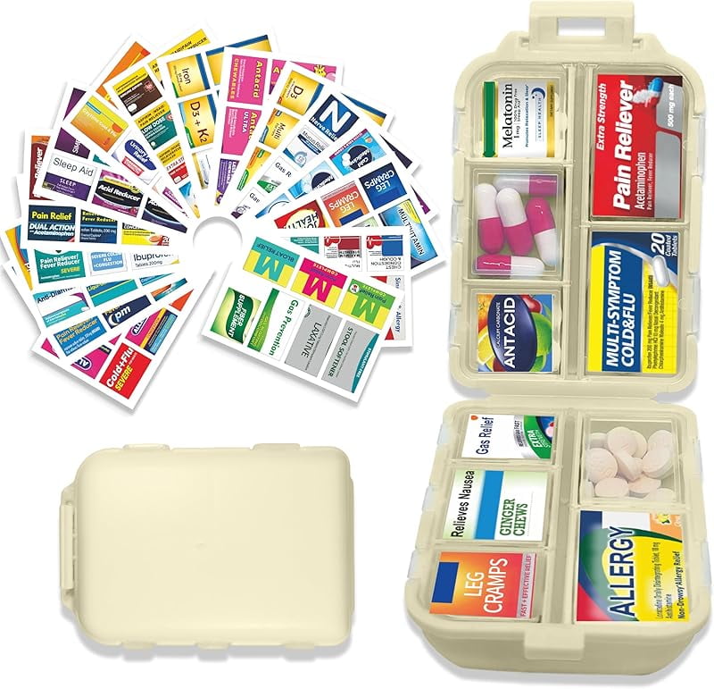 Pill Organizer with Medicine Labels 146 Labels Travel Daily Pill Container Mini Medication ...