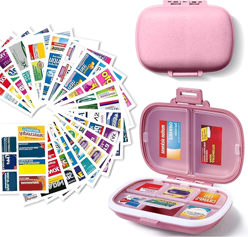Pill Organizer with Medicine Labels Travel Daily Pill Container Mini ...