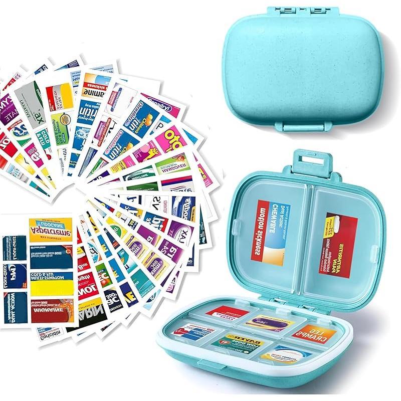 Pill Organizer with Medicine Labels Travel Daily Pill Container Mini ...